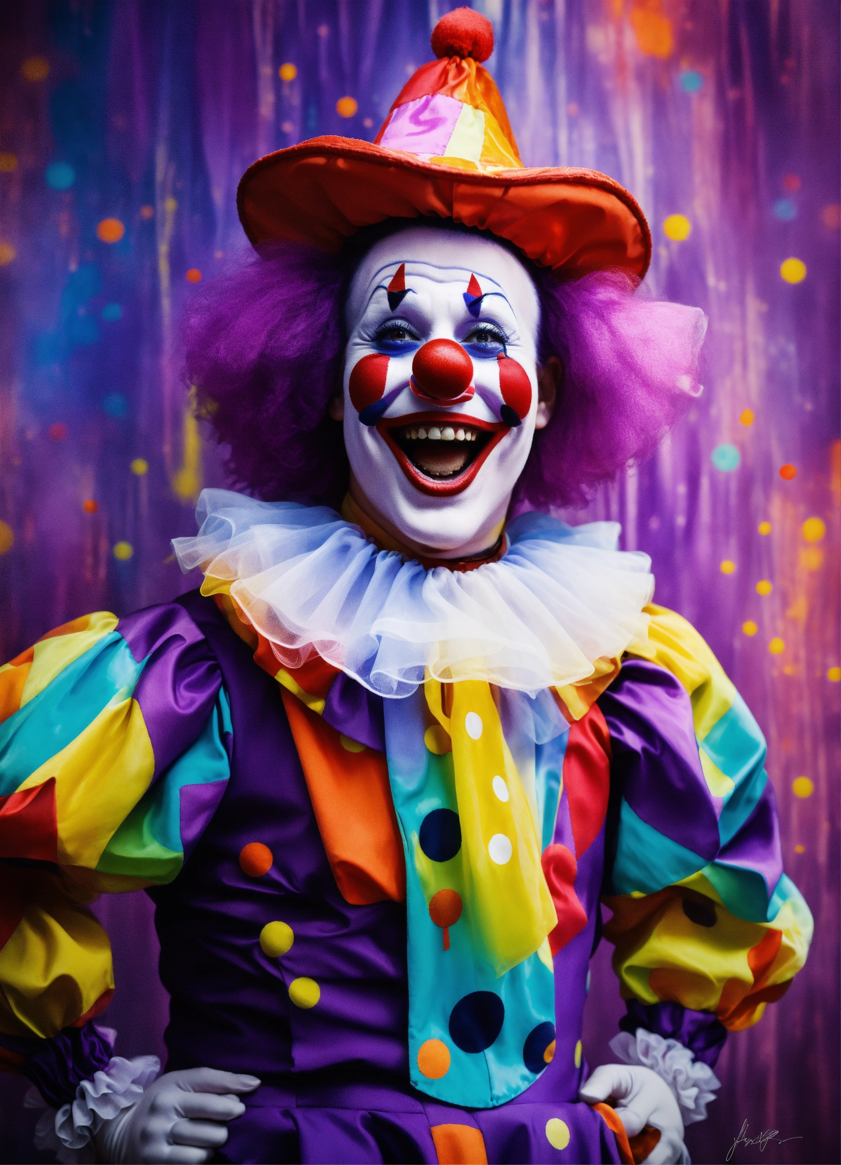 Lexica - Impressionistic design of a cheerful clown with rich purple.