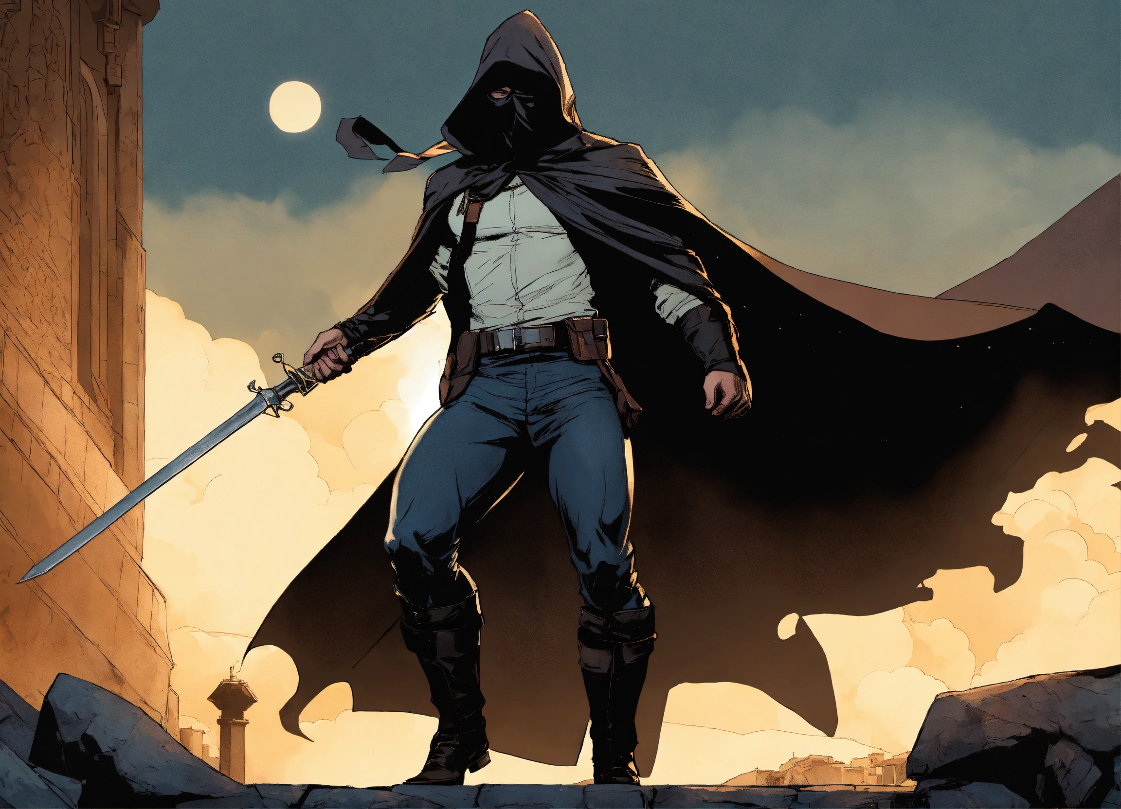 Lexica - Full body image, Thief with cloak and dagger, carrying a ...