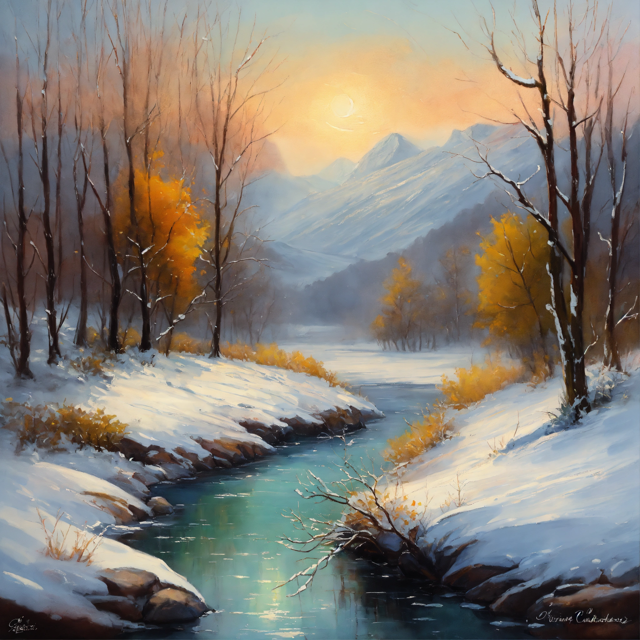 Lexica - Aquirky Elvish winter wonderland, landscape oil painting, thin ...