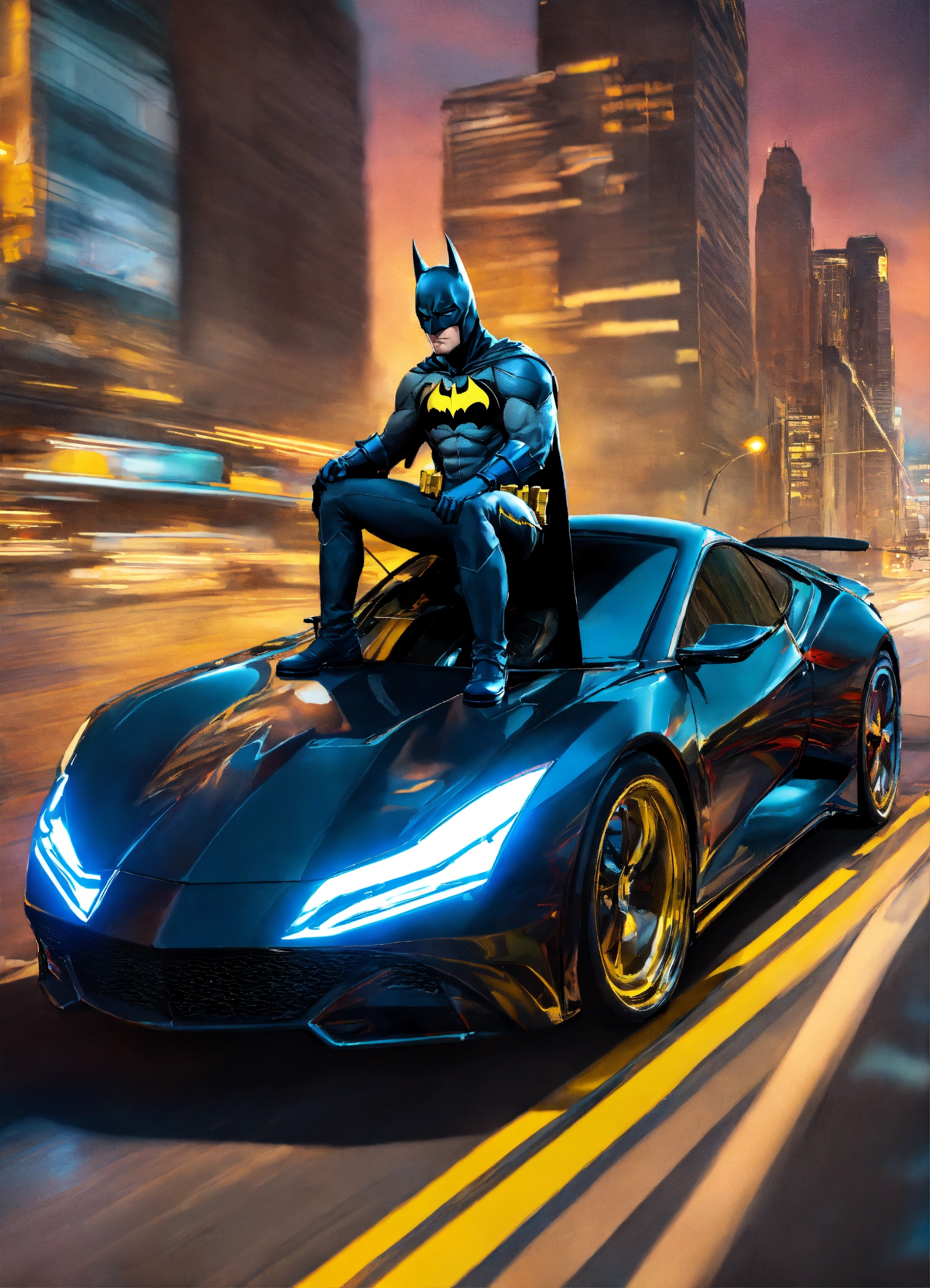 Lexica - Batman riding a car