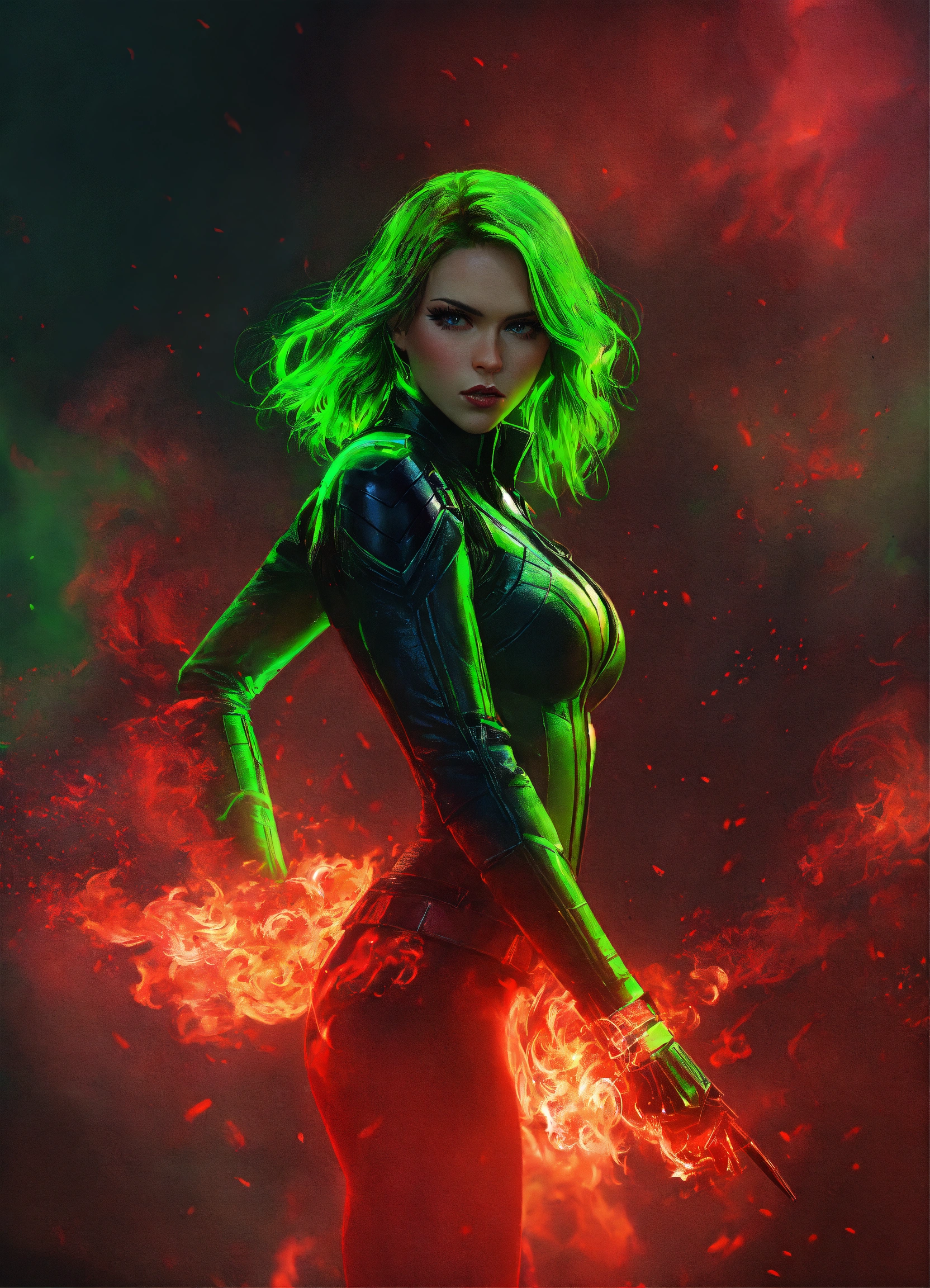 Lexica - Black widow with green smoke around her, neon green