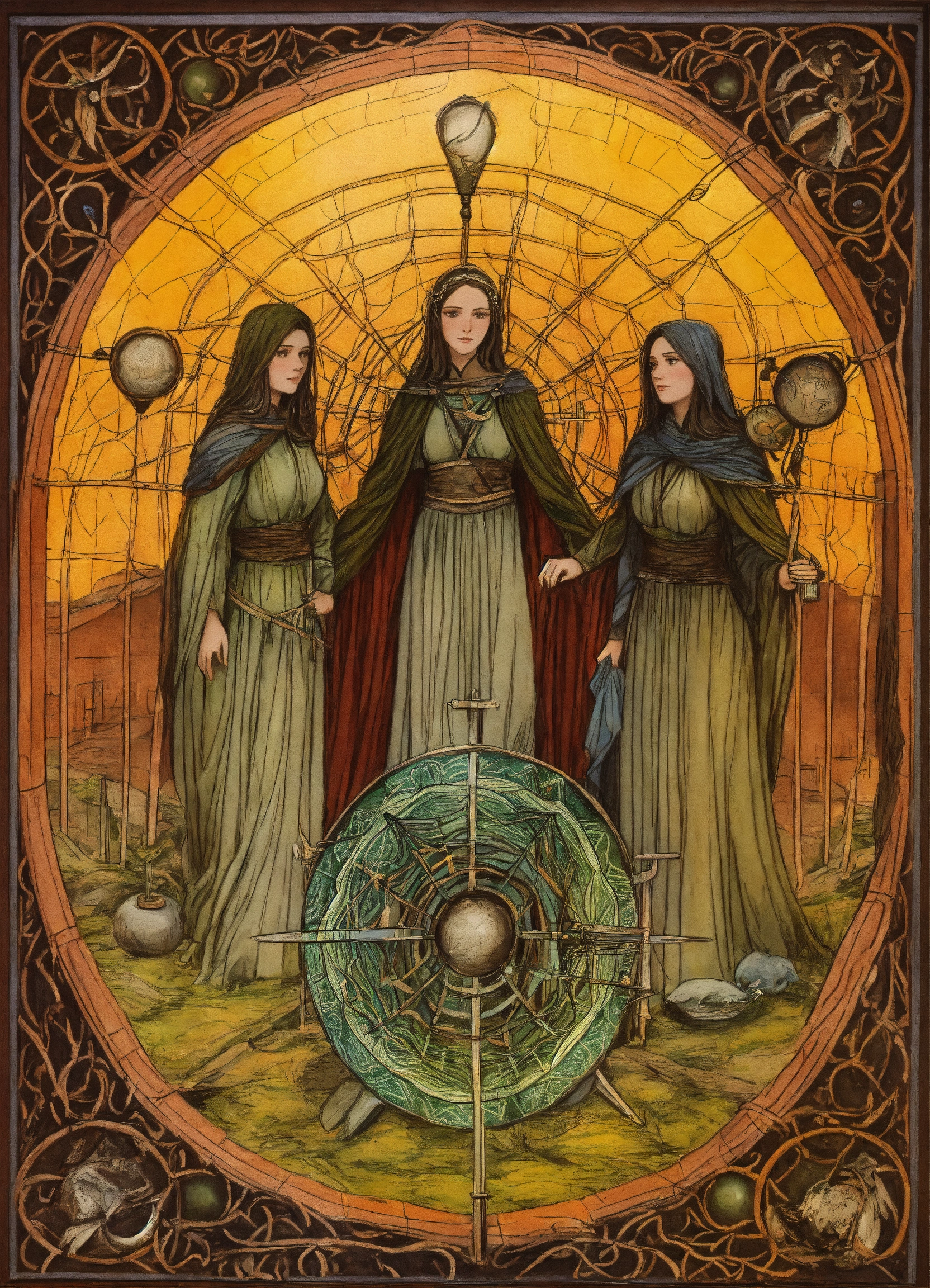 Lexica - The norns weaving the web of destiny colored drawing