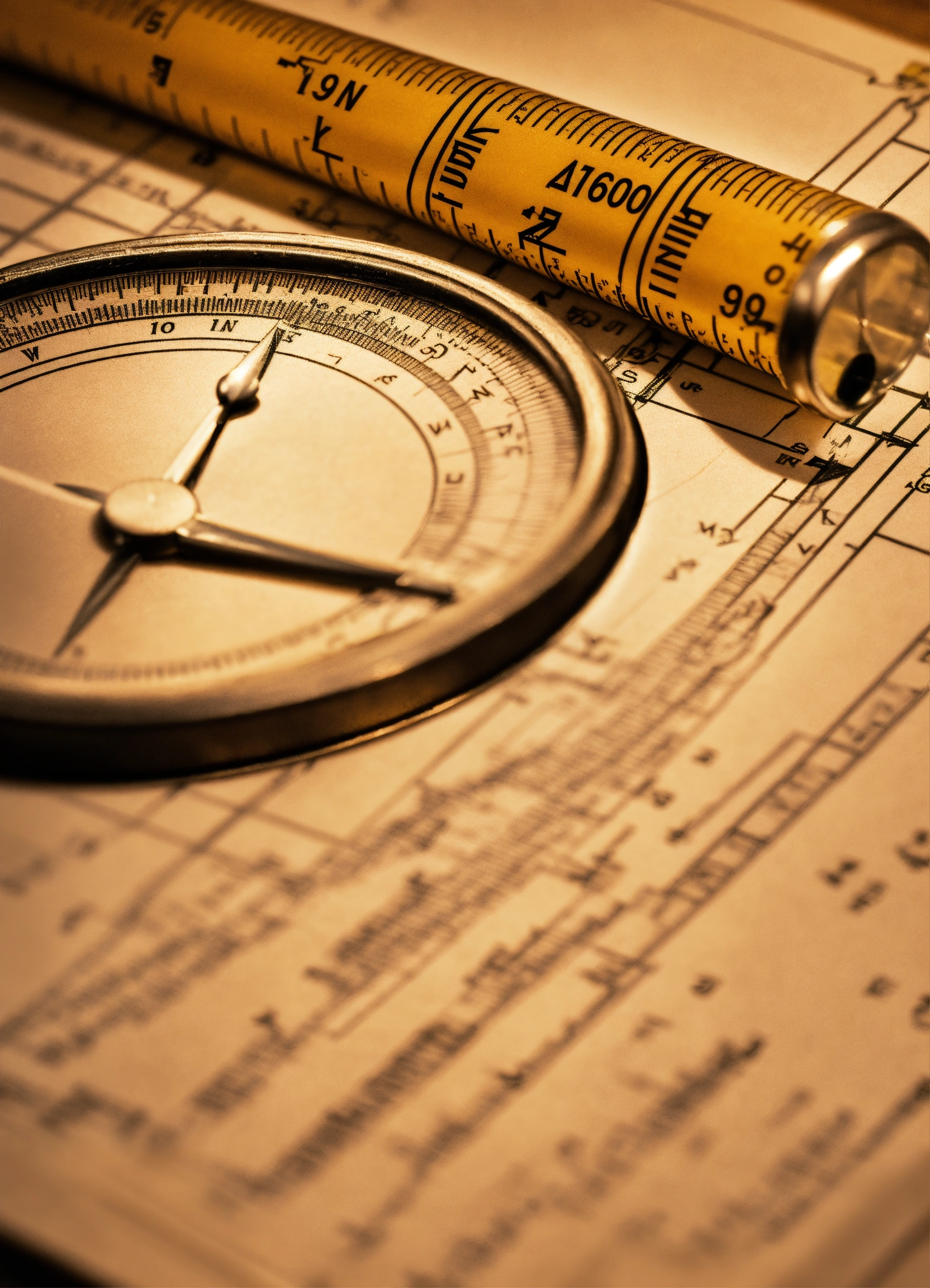 Lexica - A close-up shot of a ruler and drawing compass resting on a ...