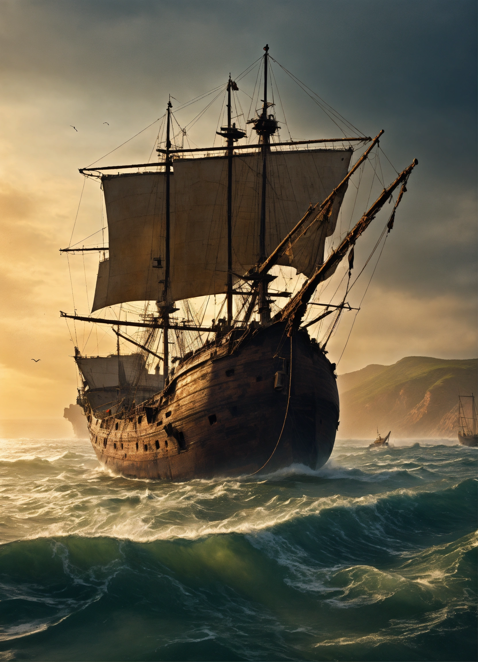 Lexica - Bronze age damaged ship in the ocean. larger ship for the kind ...