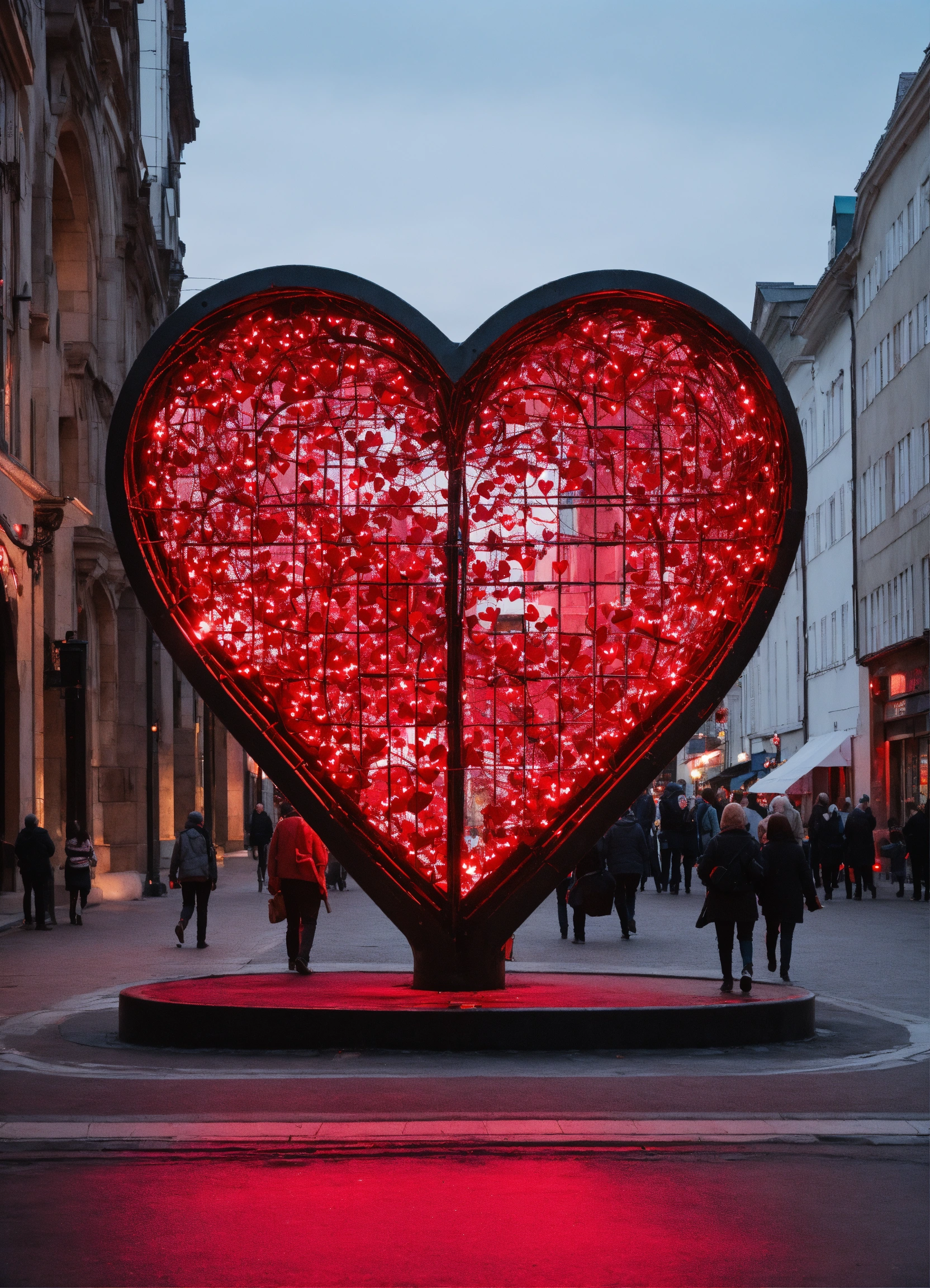 Lexica - A giant heart in iron, with red light inside, right in the ...