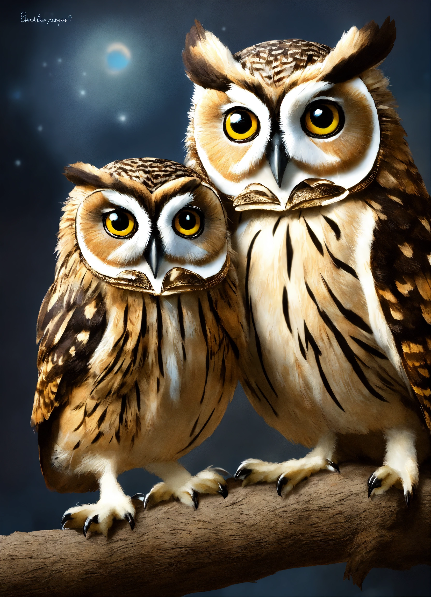 Lexica - Portrait of a small and a large owl, the small owl smiling ...