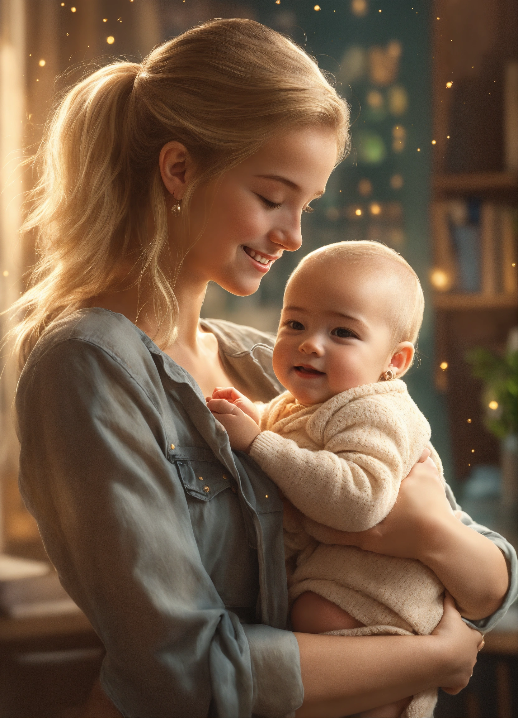 Lexica - Generate an image of a baby and a woman, the woman is holding ...