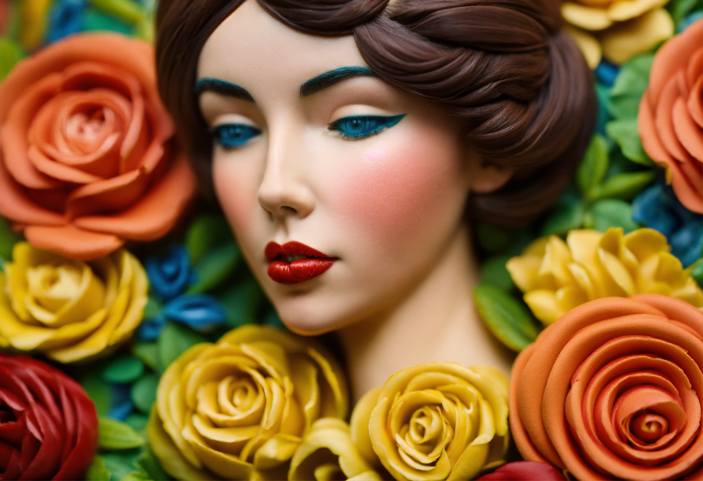 Lexica - Hand-made modeling clay, stylized brunette portrait, glamour ...