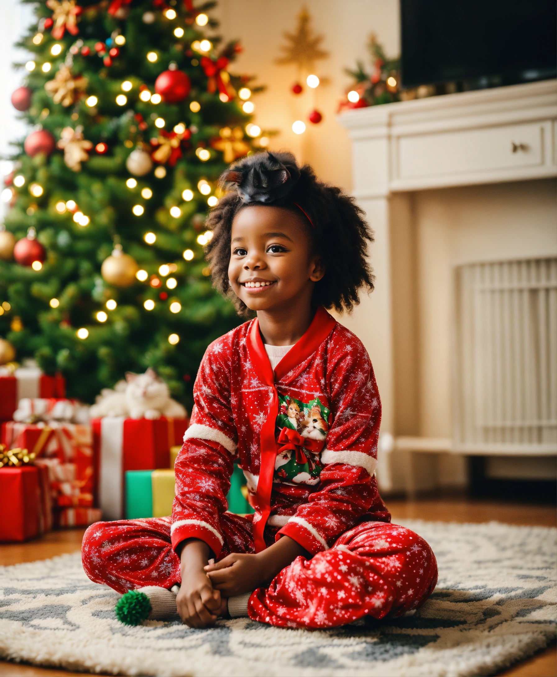 Lexica - Happy beautiful black little girl, wearing Christmas pajamas ...