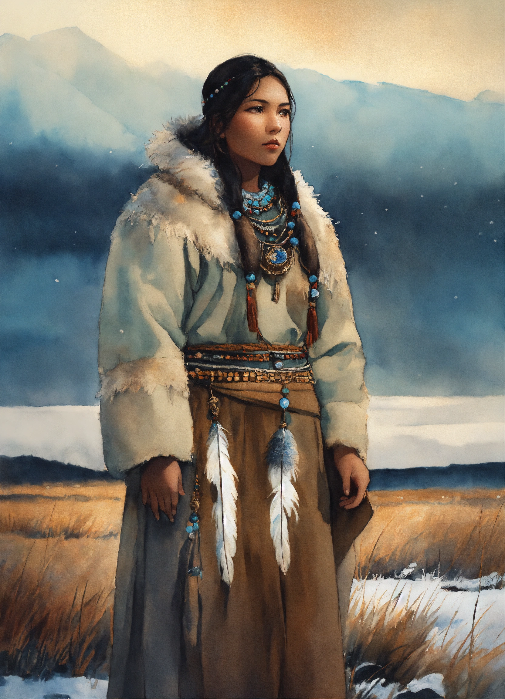 Lexica - Illustration of an inuit woman, young, 18 years old, beautiful ...