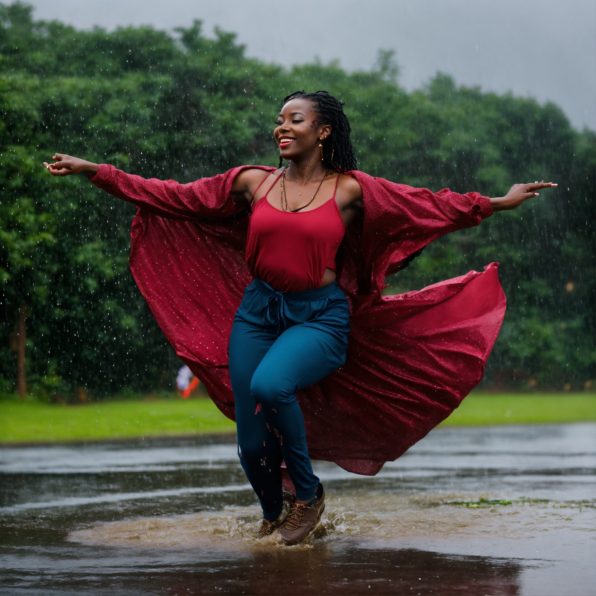 Lexica - Melanin lady dancing in the rain, performance