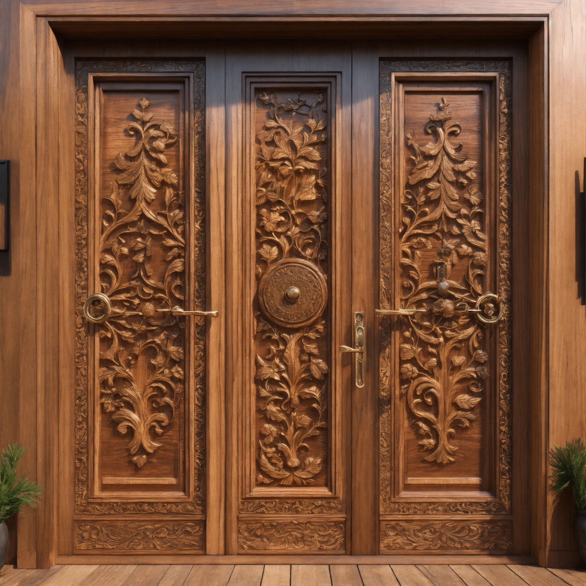 Lexica - 3D double doors engraved teak wood reindeer face and hyper ...