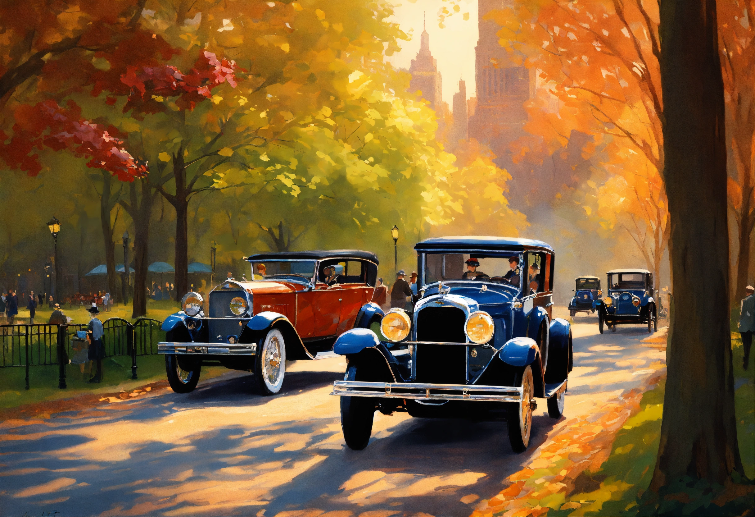 Lexica - America antique cars in New York, central park, illustration ...