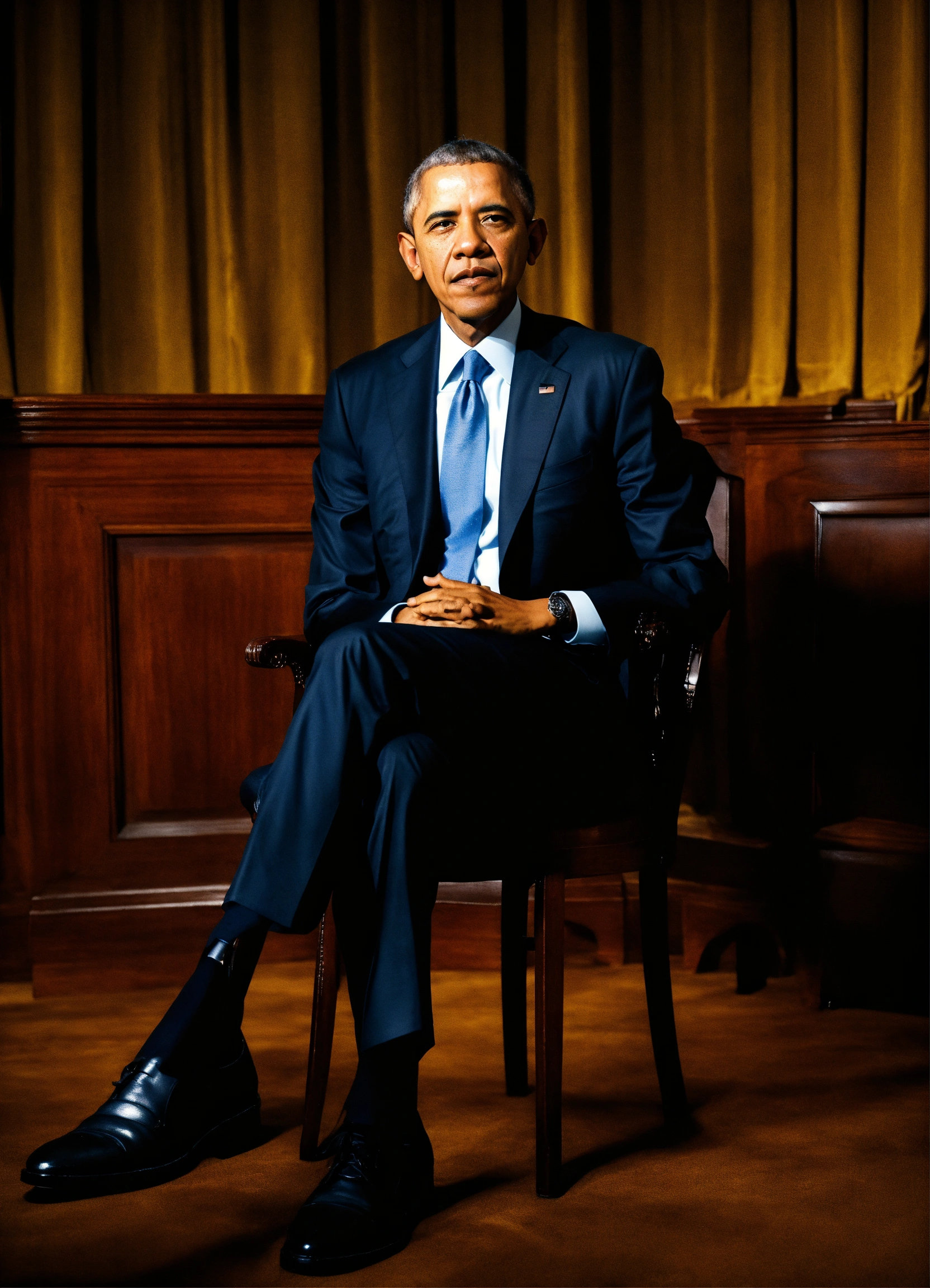 Lexica - Barack Obama sitting on a chaire in a dark room and very dark ...