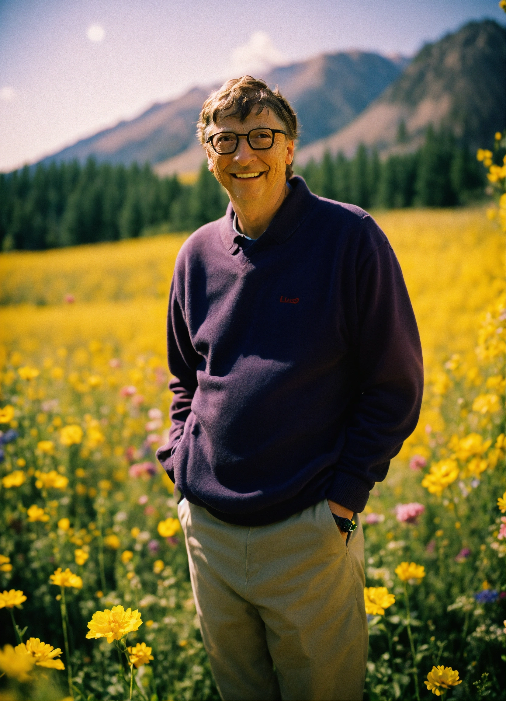 Lexica - Happy Bill Gates in Colorado festival raver clothes standing ...