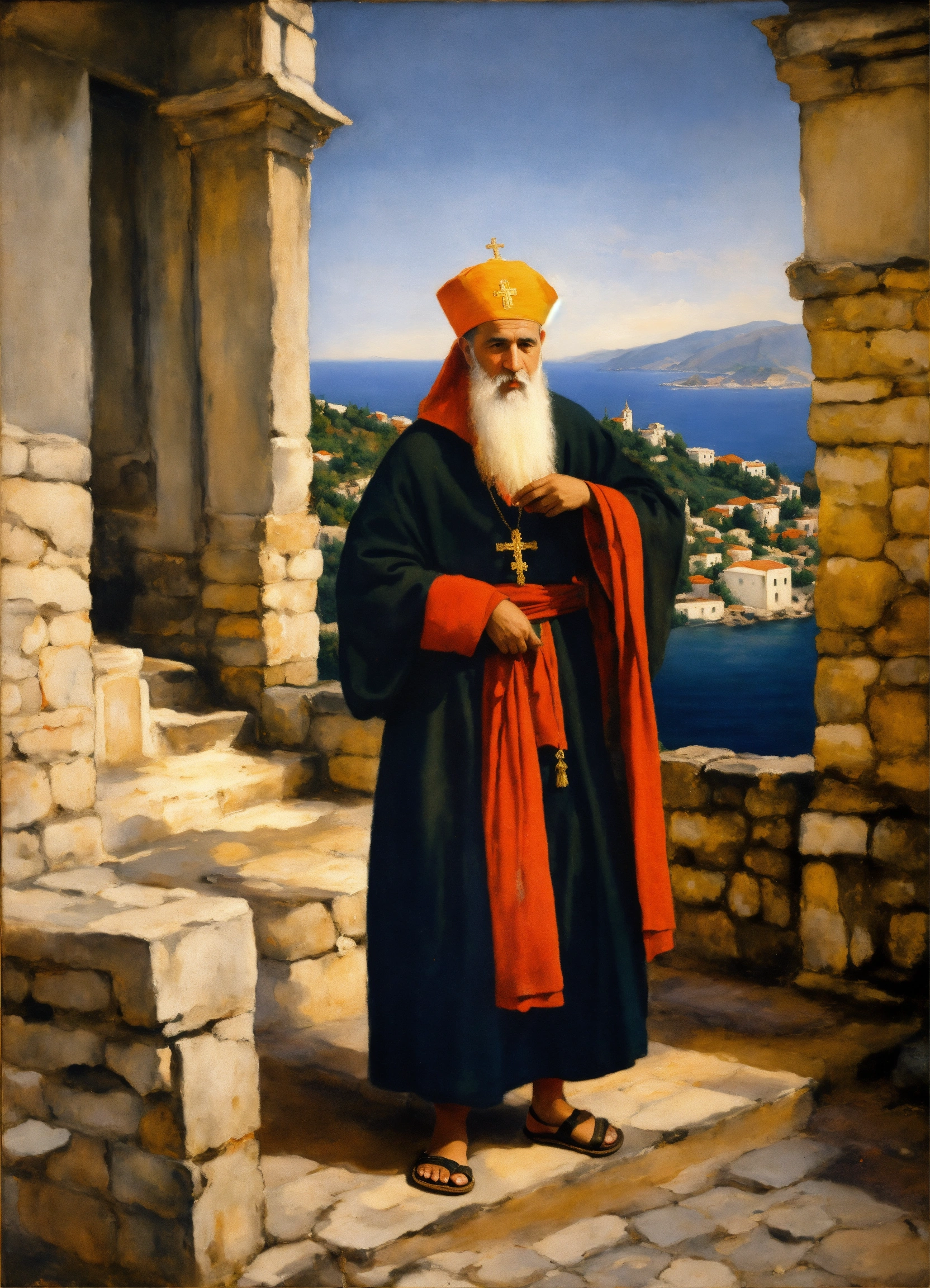 Lexica - Cretan school painting of a orthodox monk in Mount athos