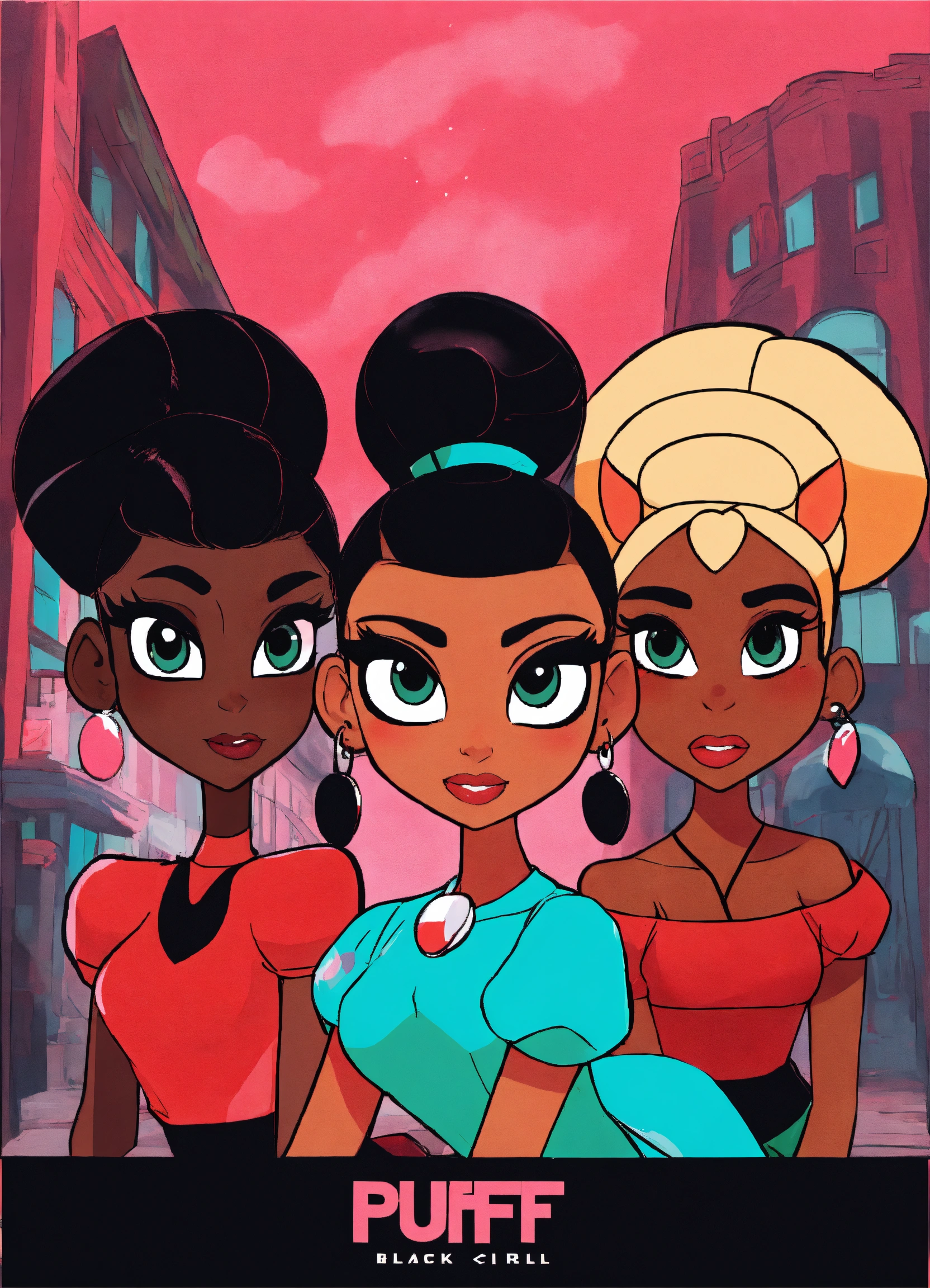 Lexica - Create a playful power puff girl inspired 4 black female ...