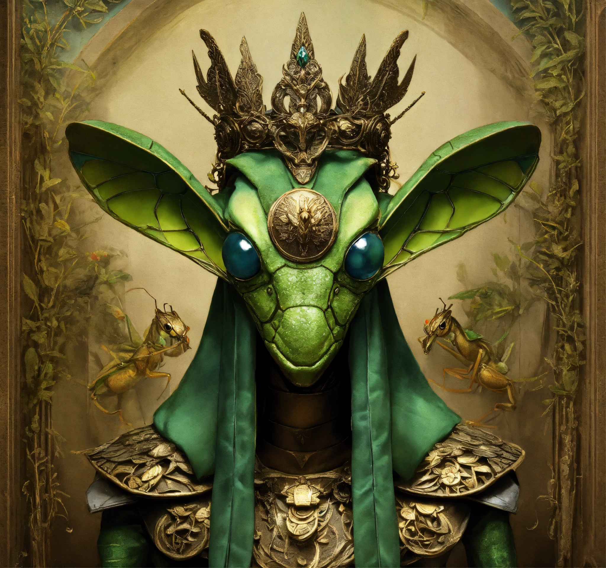 Lexica - Praying Mantis head wearing an elaborate crown, symbolic ...