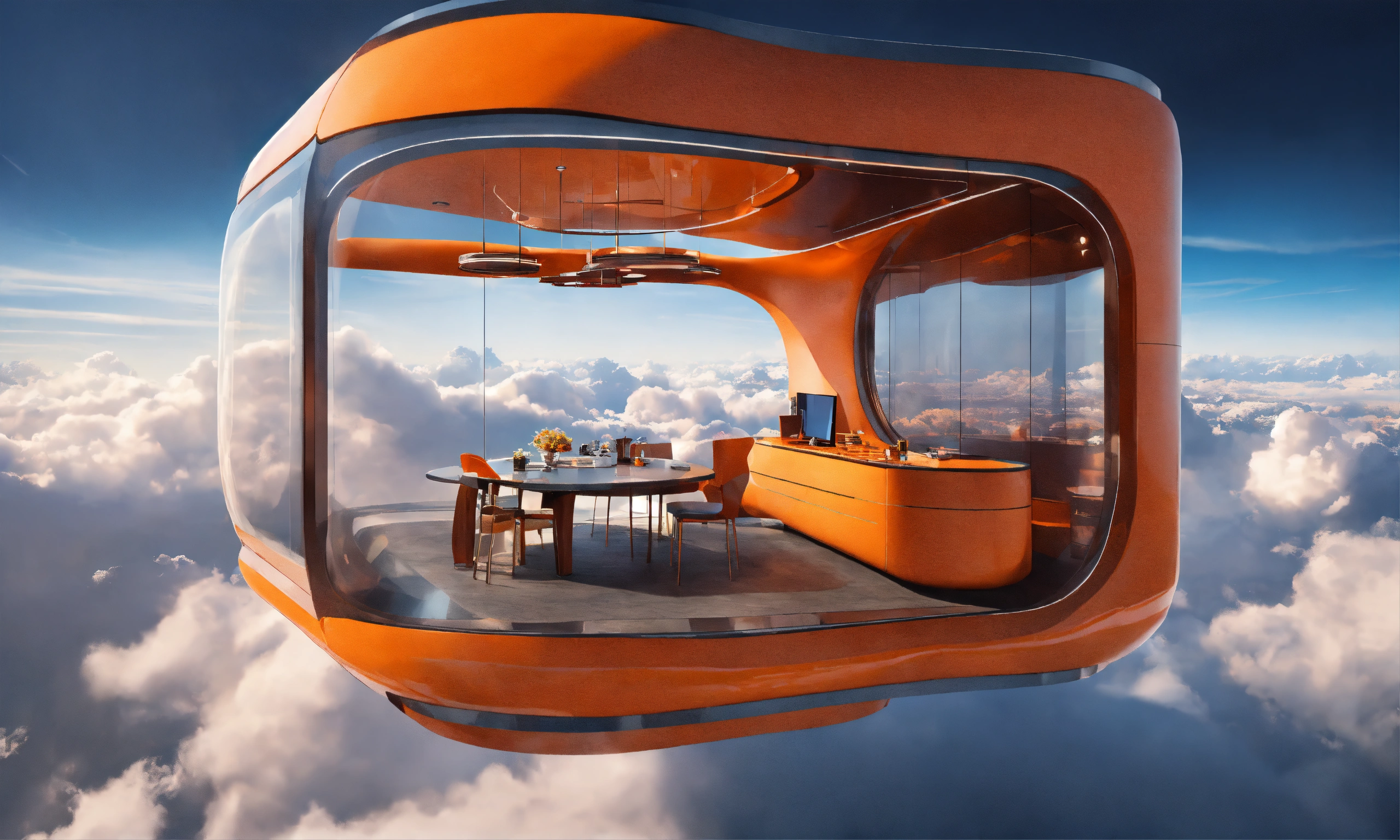Lexica - New tiny flying apartment, modern, futuristic, orange color ...