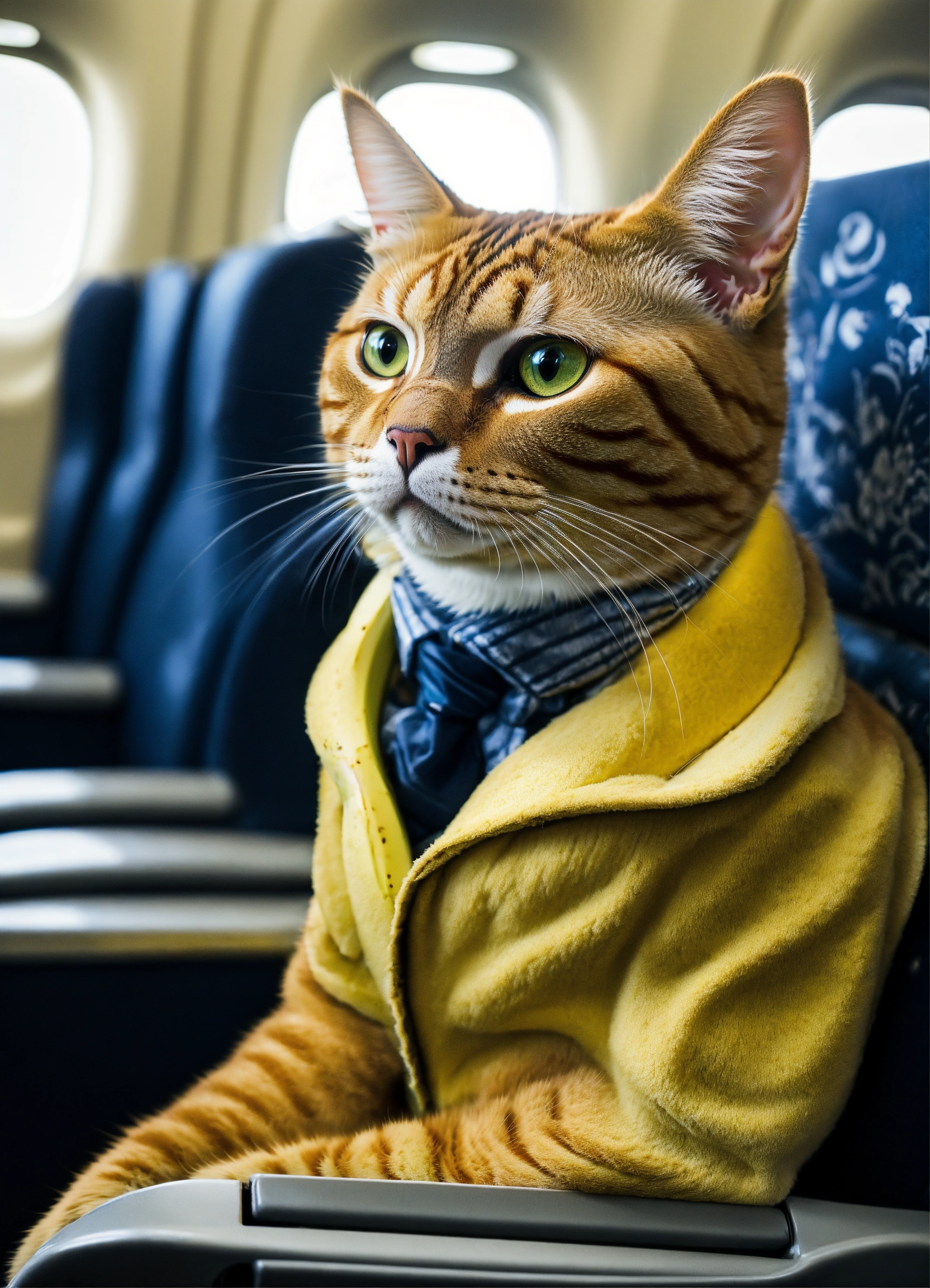 Lexica - Cat in plane smoking, phoneing with banana, other cats passengers were dancing arround ...