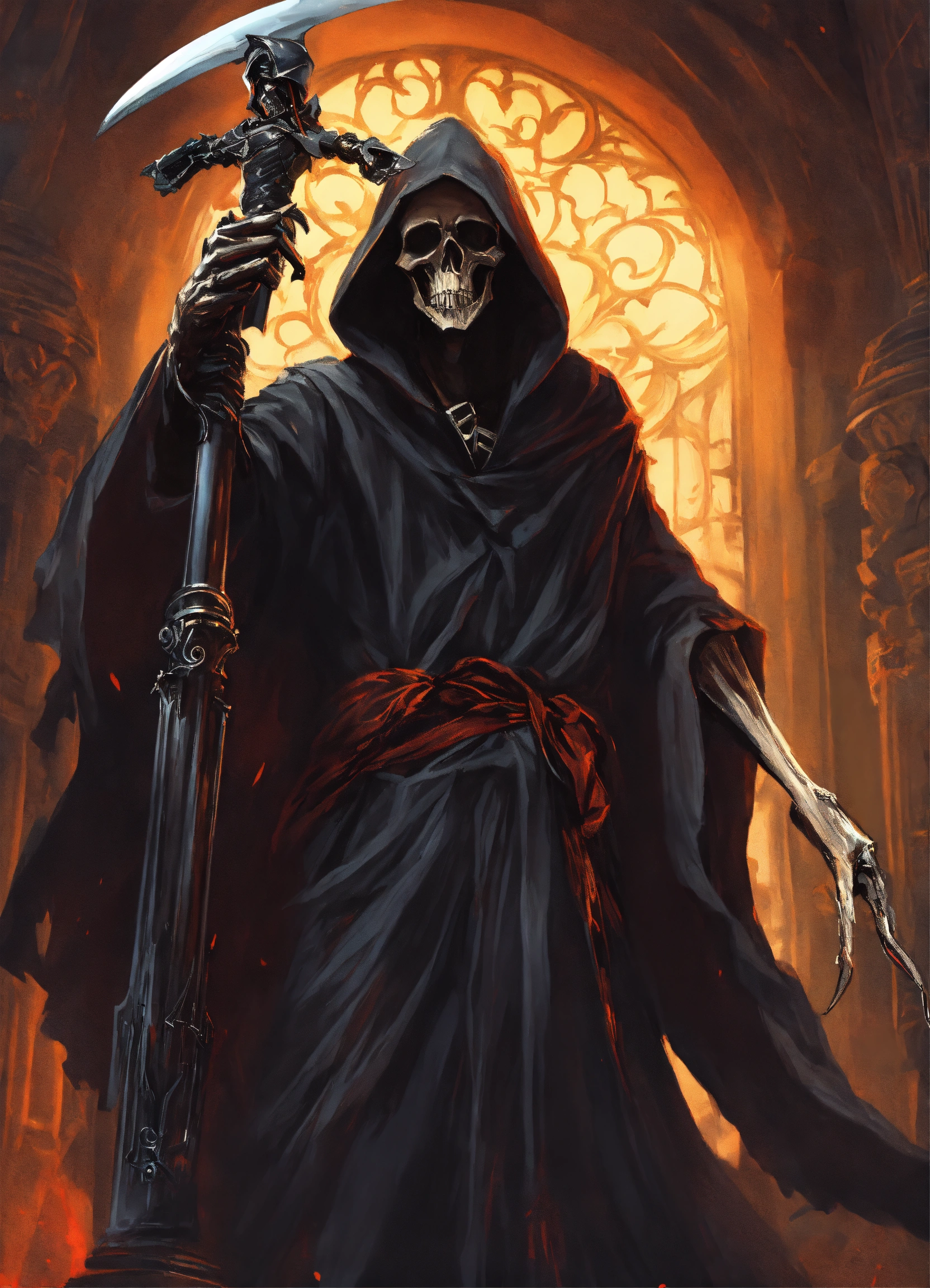 Lexica - An up-close grim reaper with his arm outstretched and pointing ...