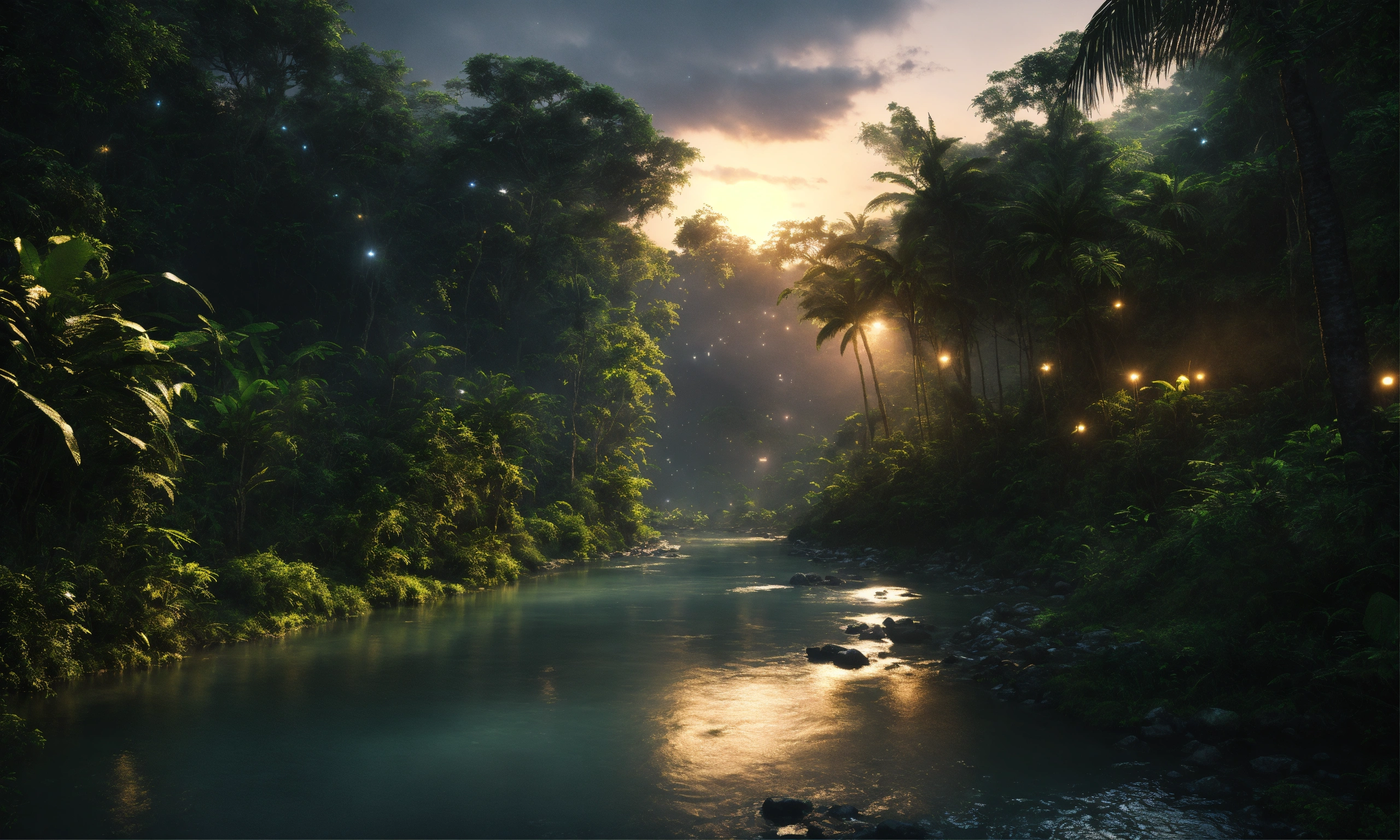 Lexica - Create a award winning photograph of a jungle with a river ...