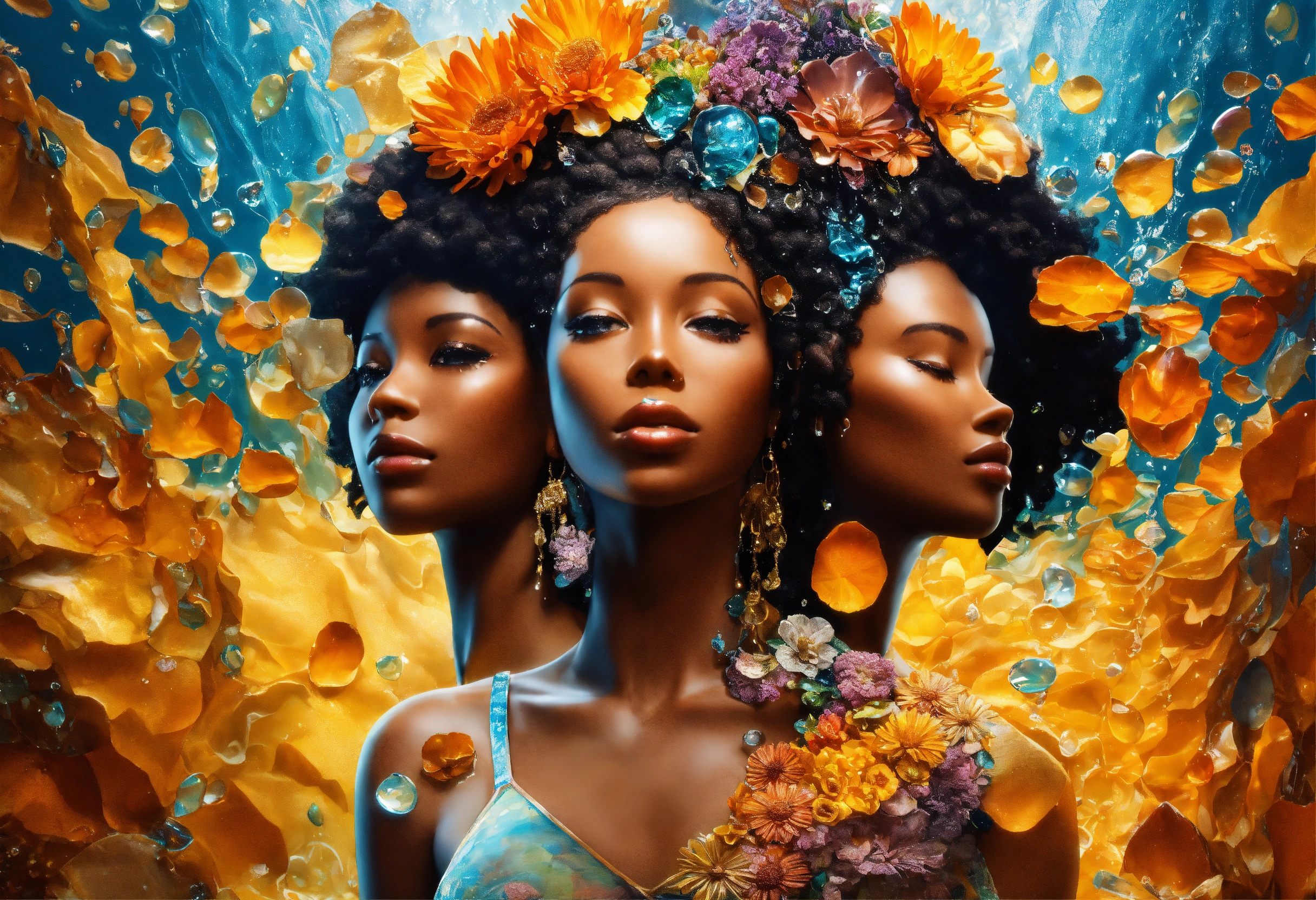 Lexica - Two Afrocentric women, one made of glass with water flowing ...