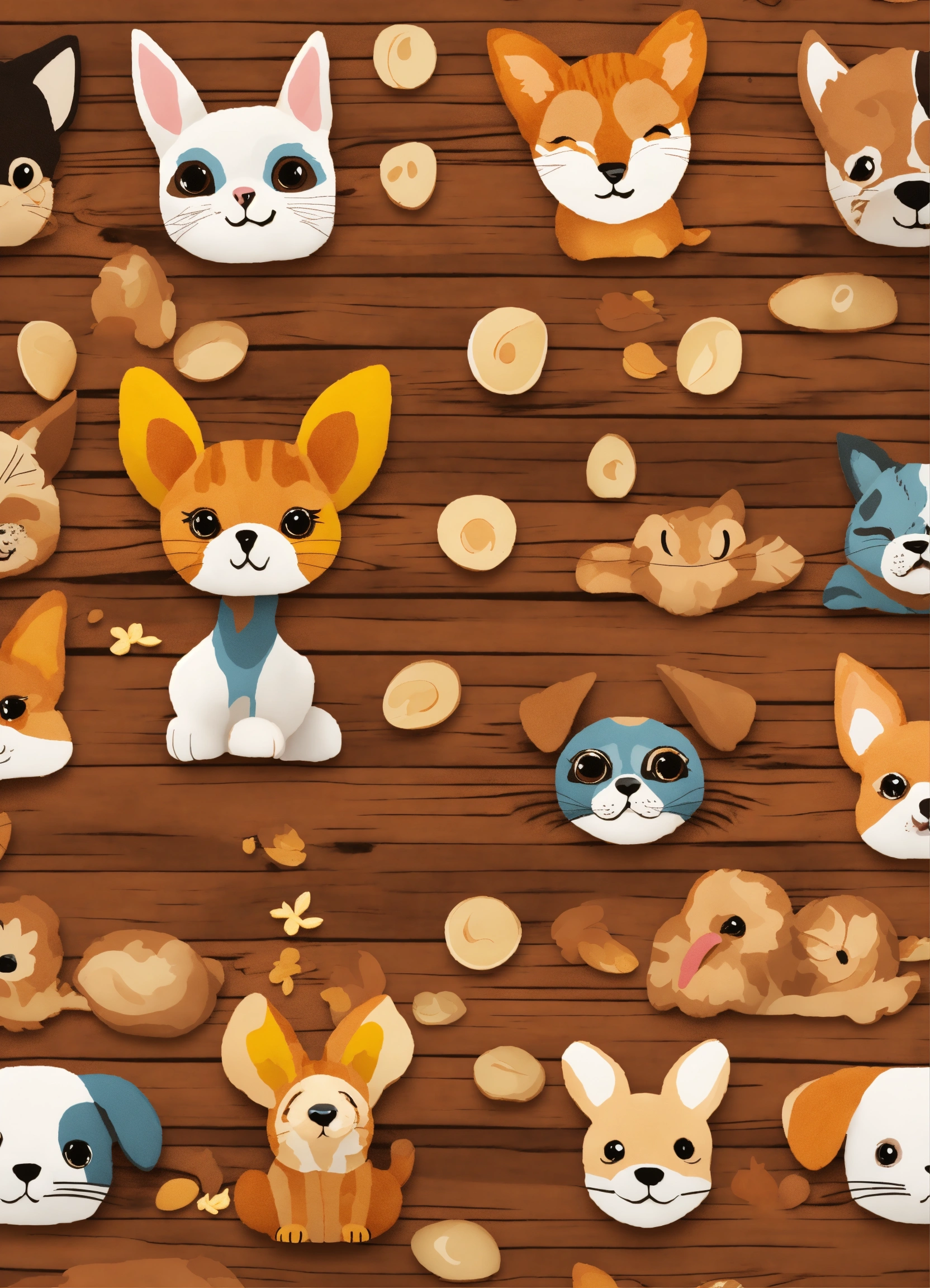 Lexica - Funny pets pattern, 3D with a background wood grain