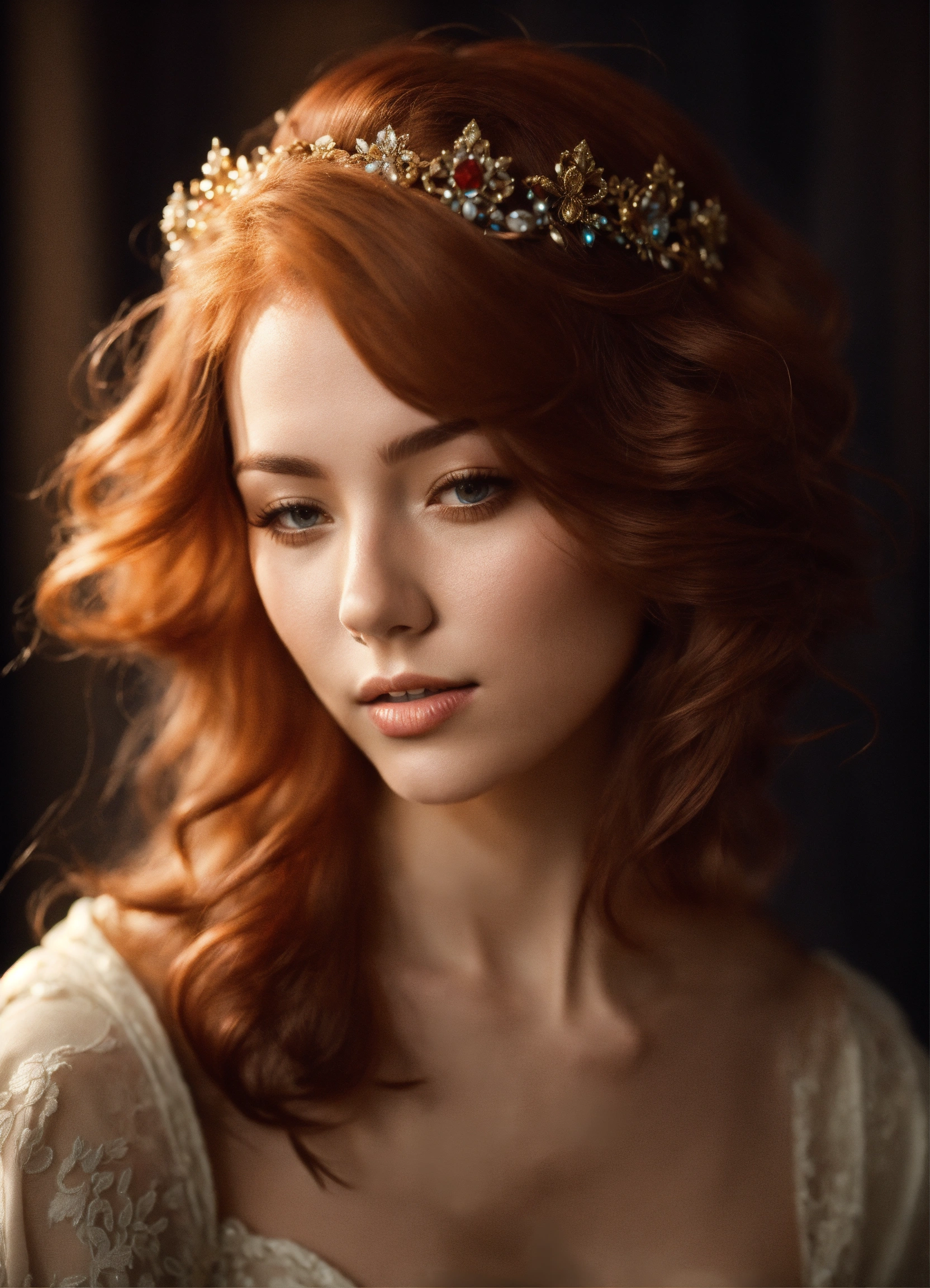 Lexica - Princess with red hair kiss a man with square cut light brown ...