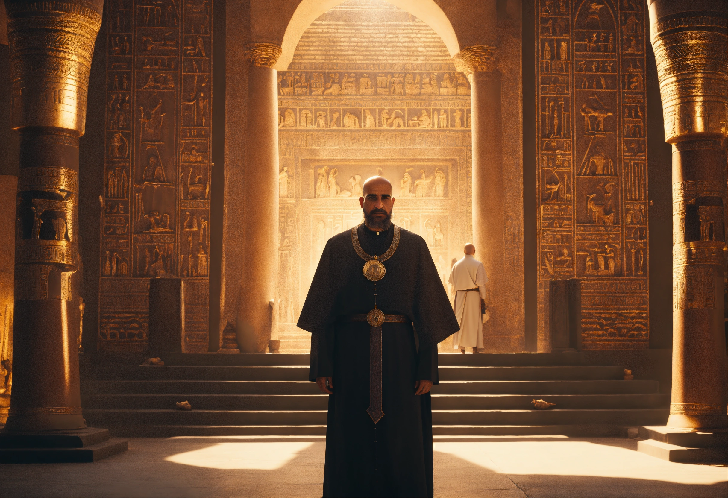 Lexica - Egyptian bald, beardless priests are in the temple cinematic, 4k