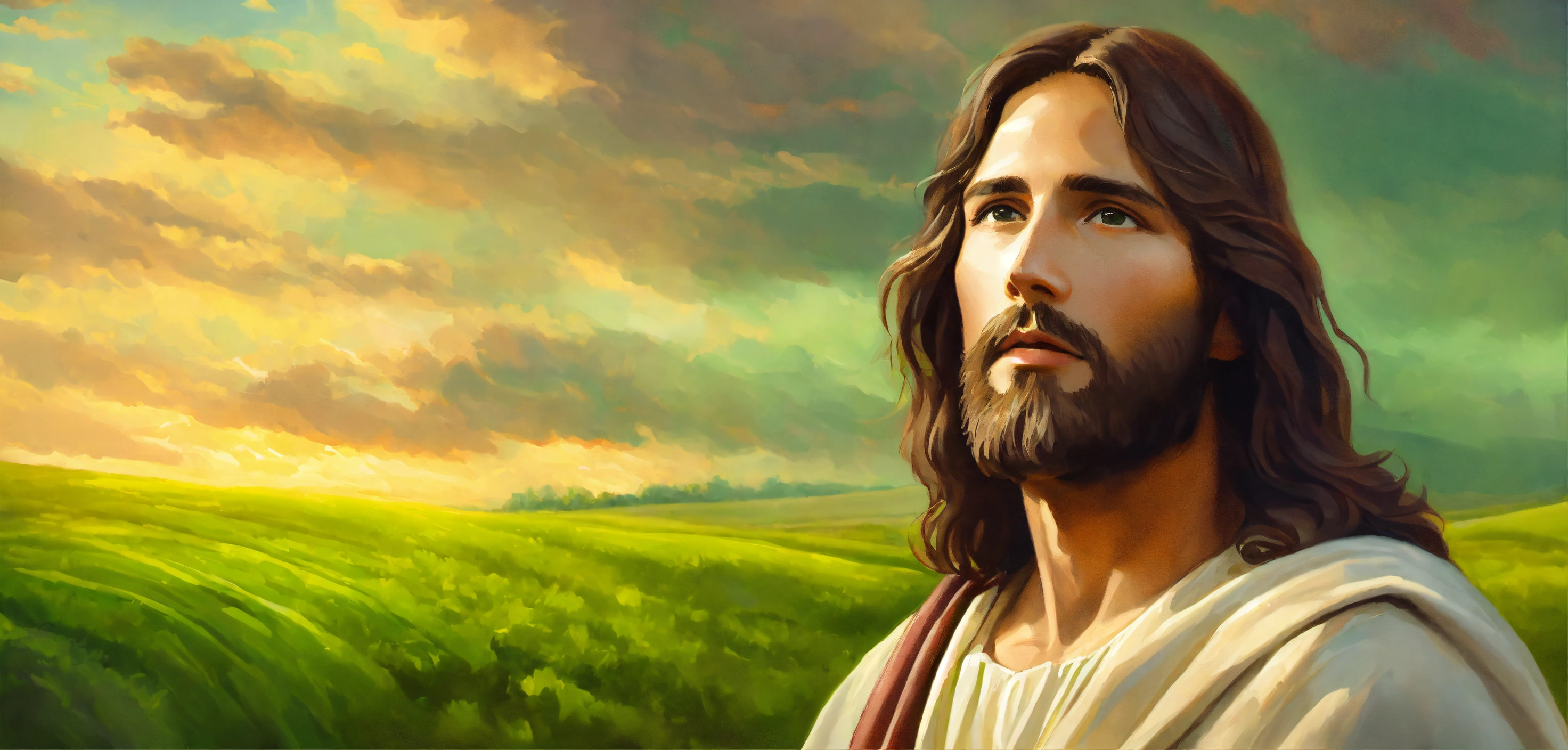 Lexica - Jesus christ looking to the sky portrait in oil painting style ...