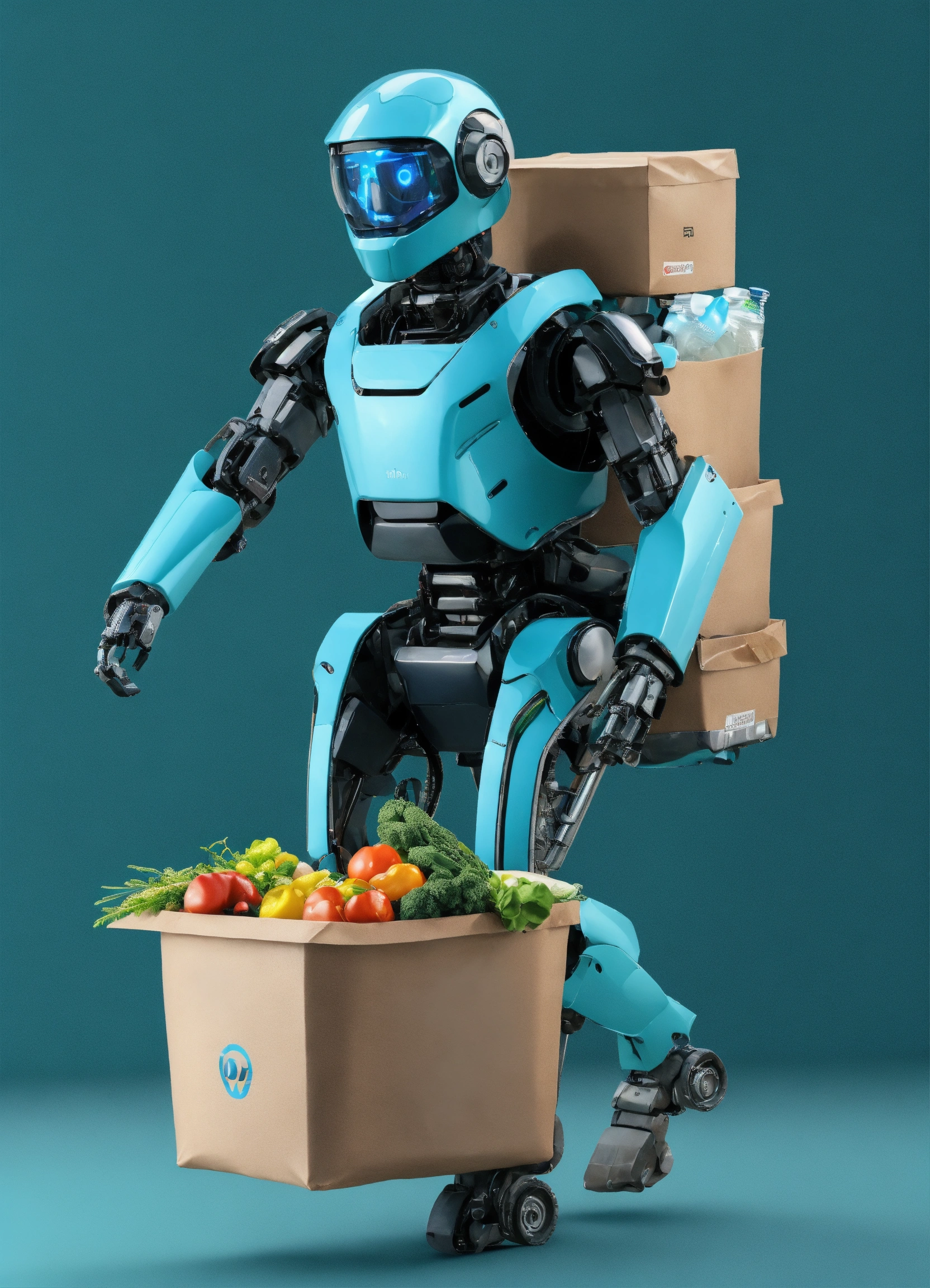 Lexica - A passionate male robot riding on run to deliver grocery ...