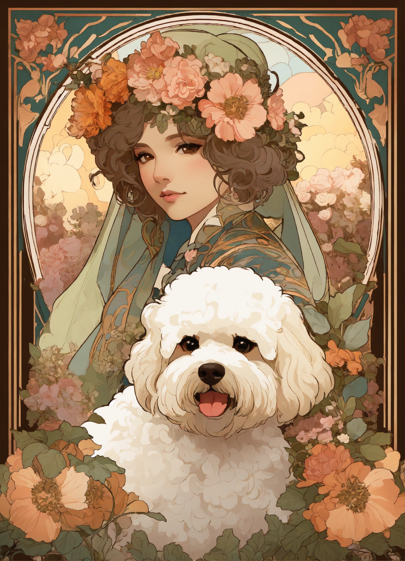 Lexica - Alphonse Mucha overwhelmingly beautiful bichon friese framed ...