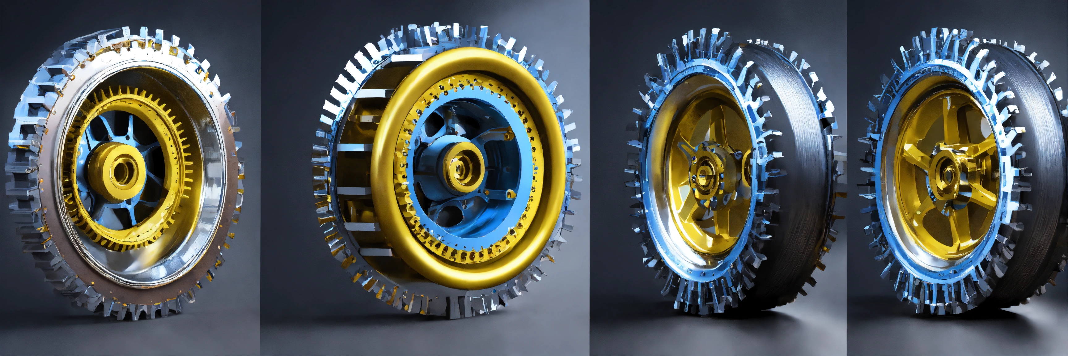 Lexica - 5 plain gear wheels entwined in a rotating mechanism plain ...