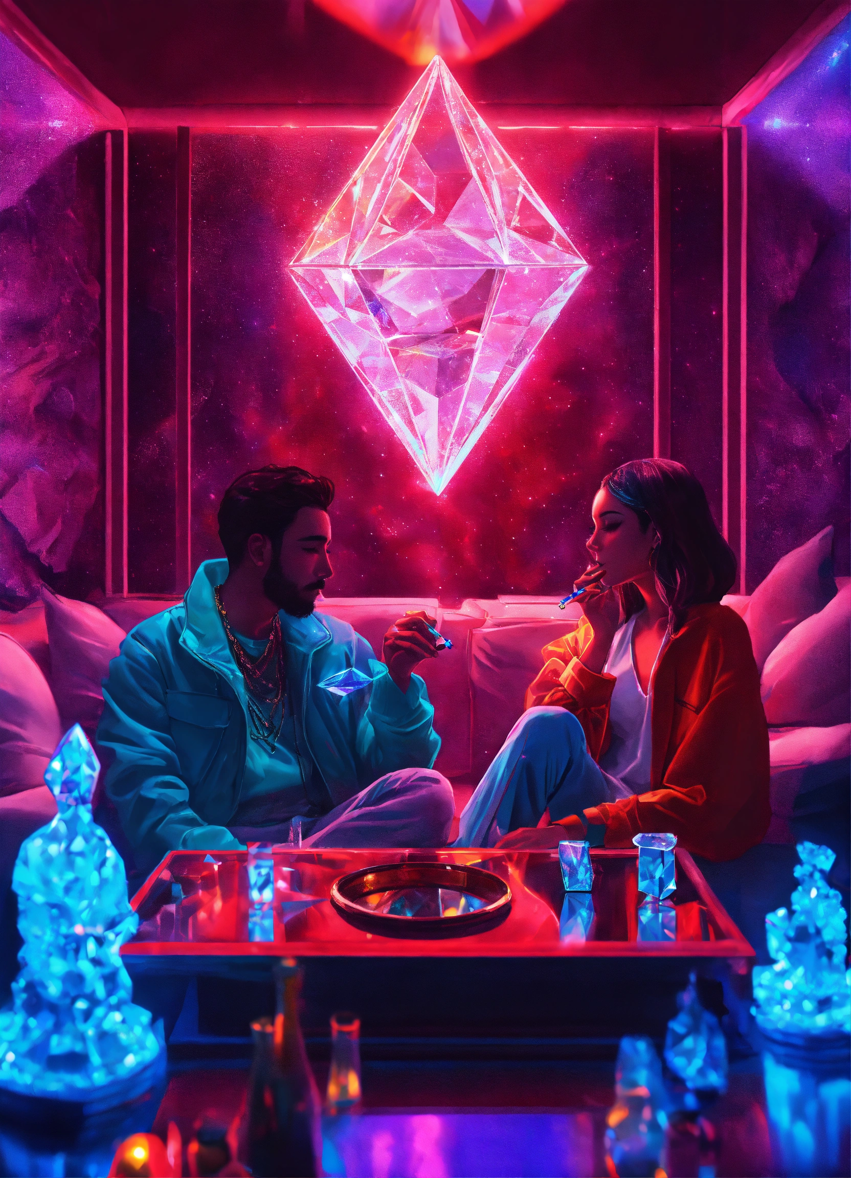 Lexica - Photorealistic A diamond couple smoking crystals in diamond ...