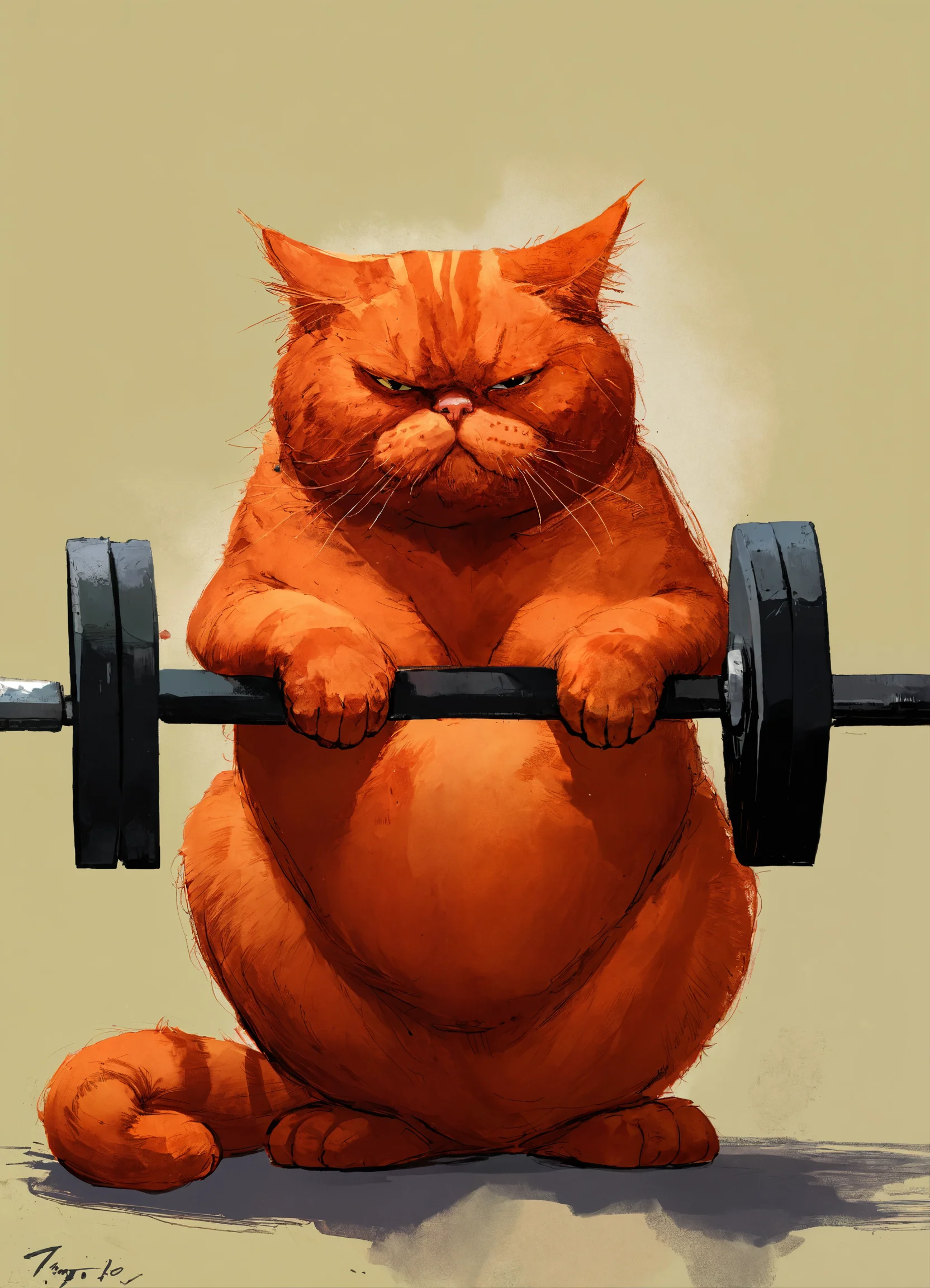 Lexica - Sad fat red cat Raises a barbell