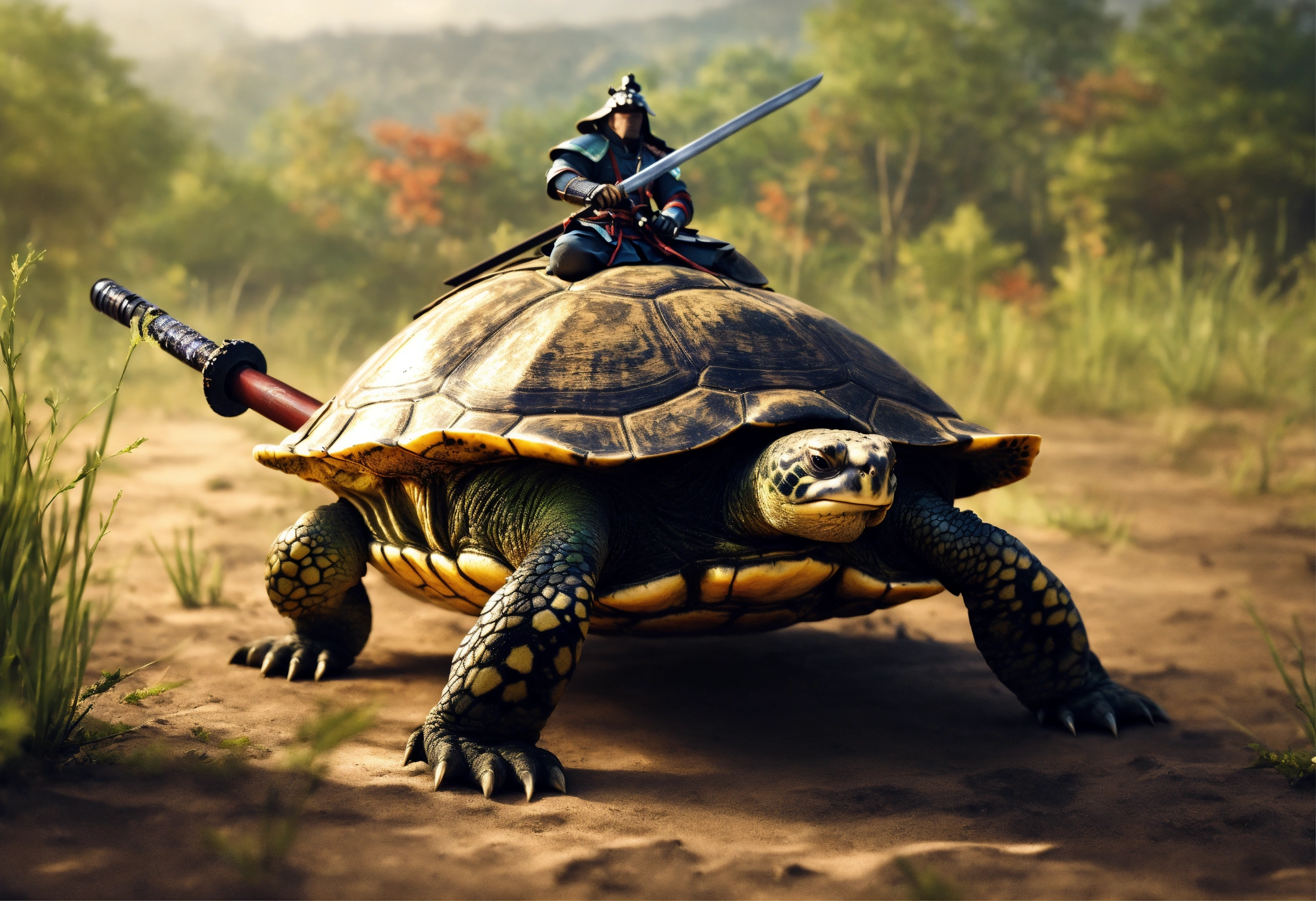 Lexica - Turtle Samurai. Battlefield. Hyper realistic.