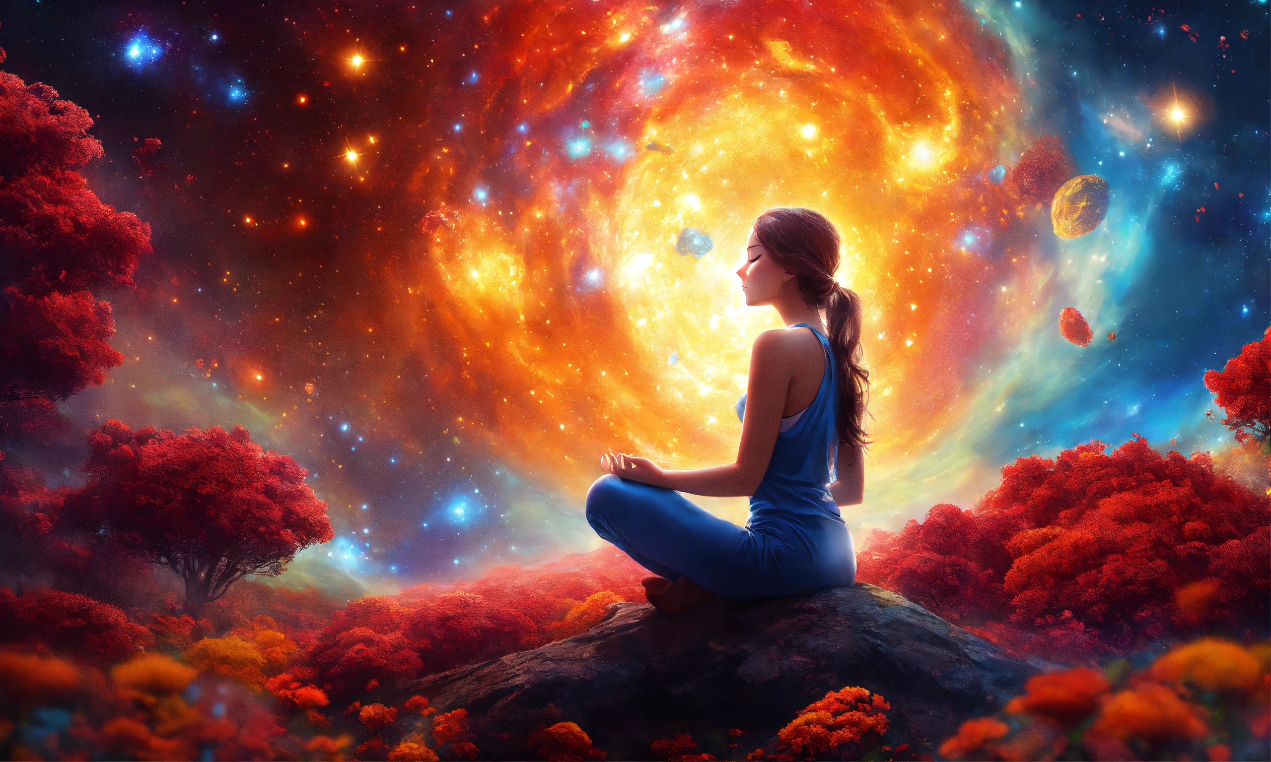 Lexica - A beautiful girl Meditates at center of the mesmerizing ...