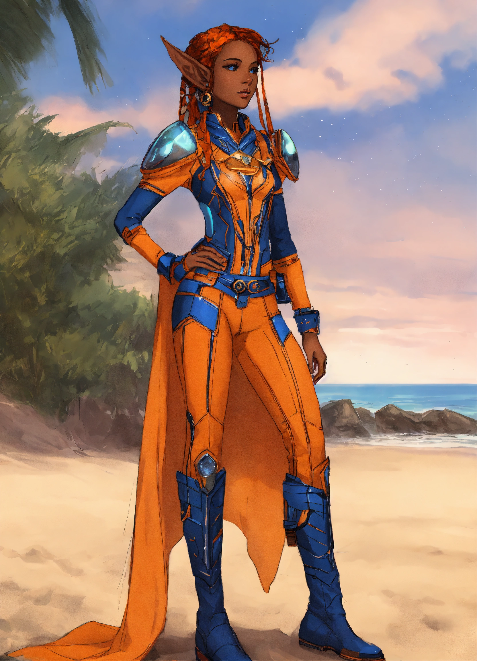 Lexica - Drawing of an elf, royalty, sci fi, cybernetic, orange and ...