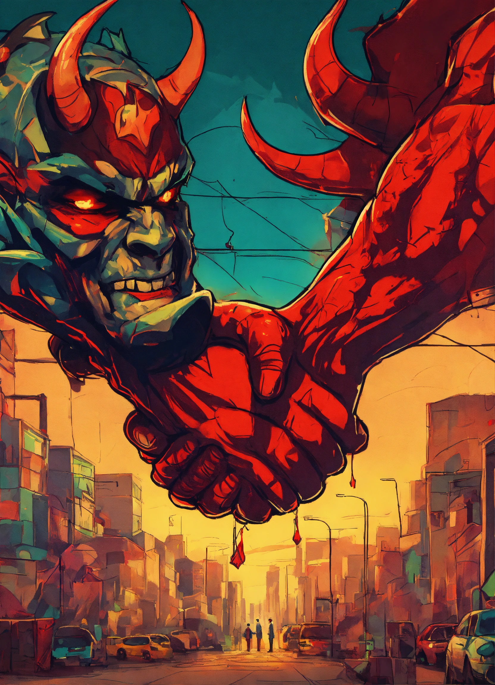 Lexica - Devil and human shaking hands graffiti style high detail close ...