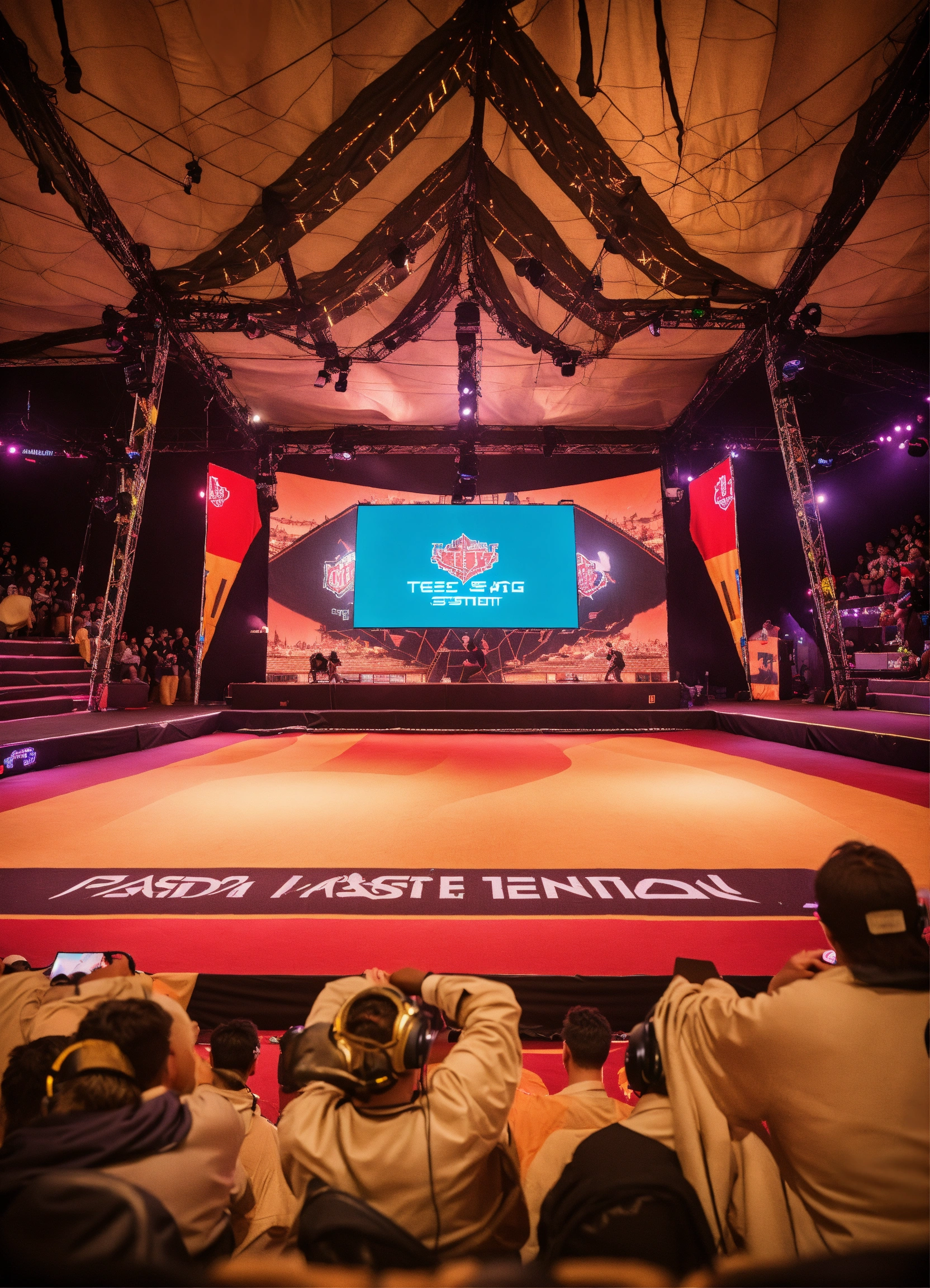 Lexica - Generate an image of a small esports venue's desert tent style ...