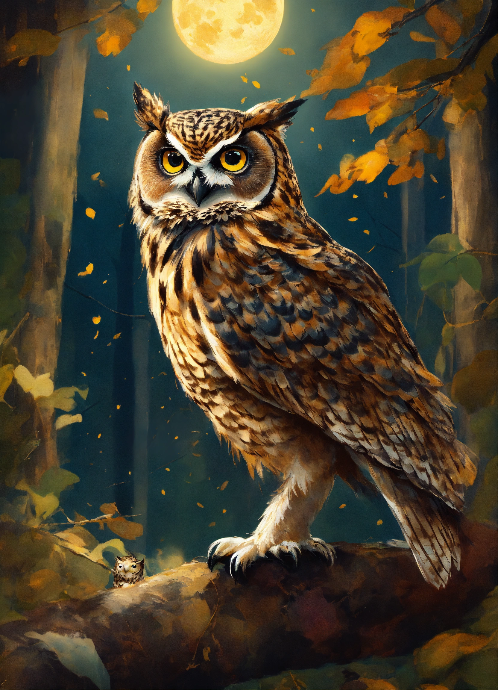 Lexica - Portrait of a small and a large owl, the small owl smiling ...