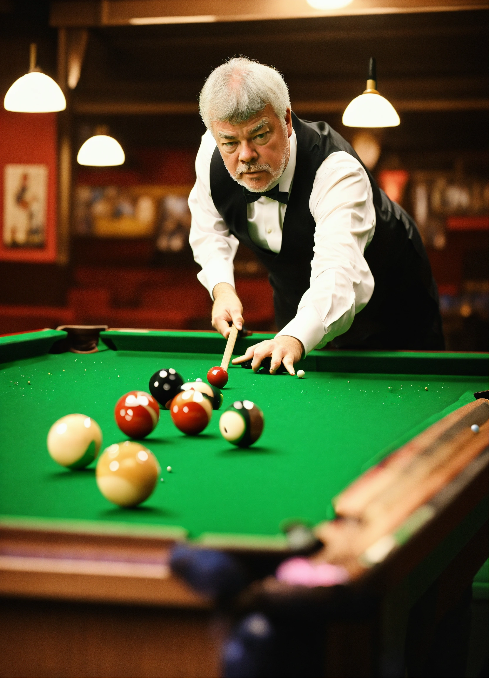 Lexica - Matthew Kelly playing snooker with an extra long snooker cue ...