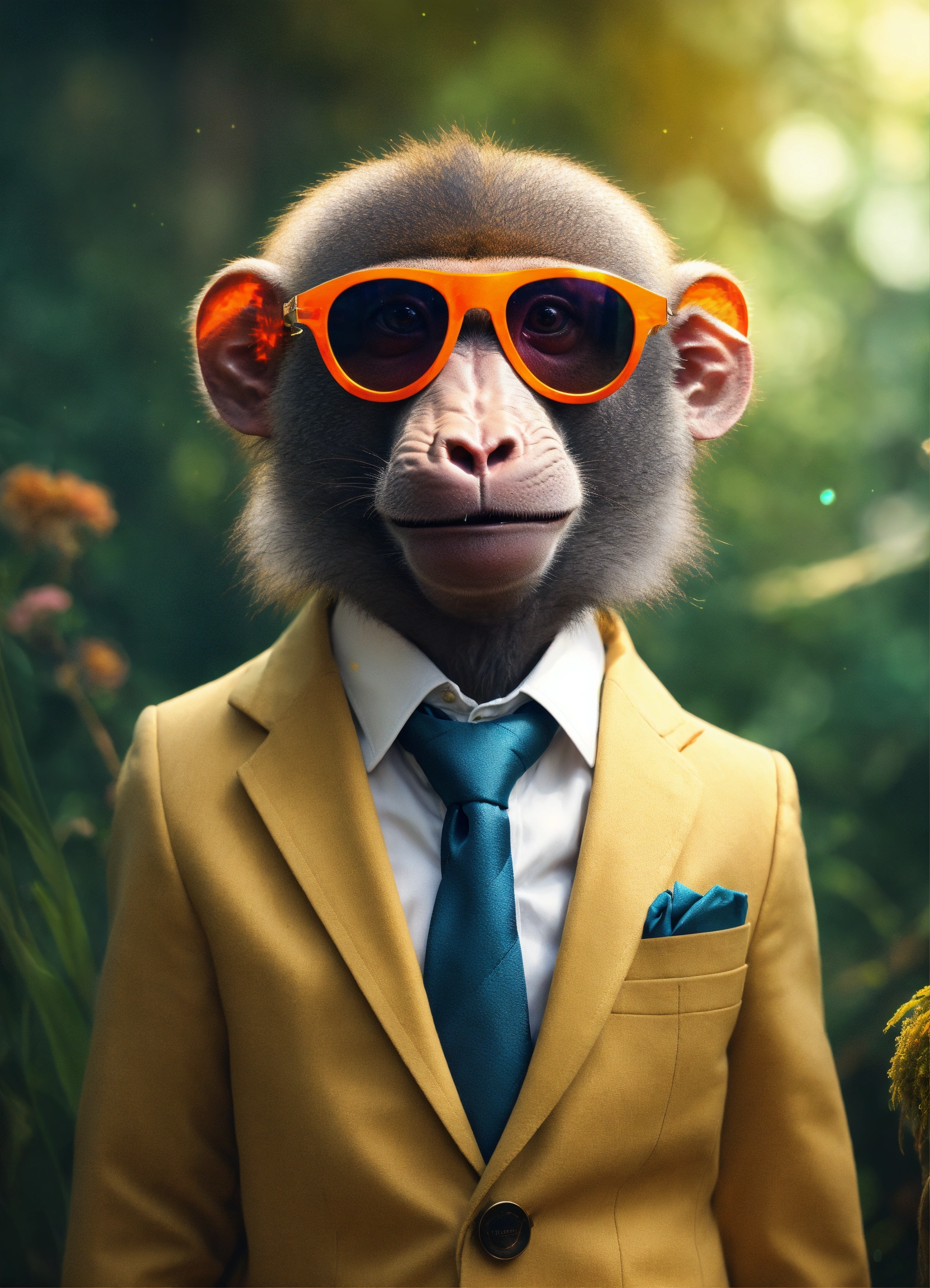 Lexica - Full-bodied portrait, cute and adorable baboon wearing suit ...