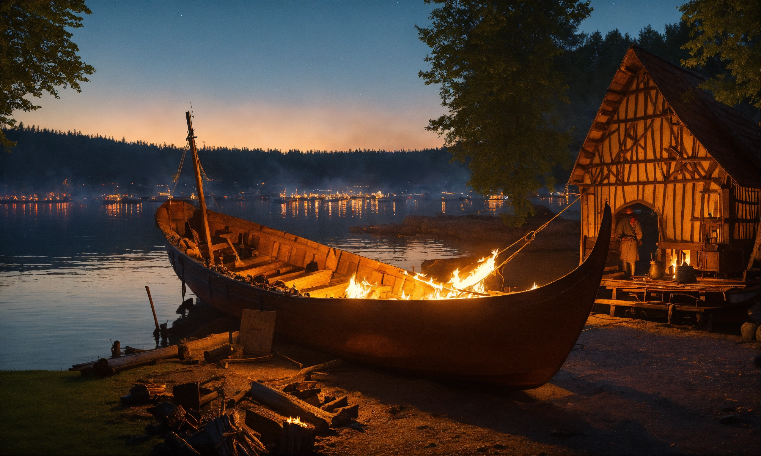 Lexica - Scandinavian boat builder in medieval times during the night ...