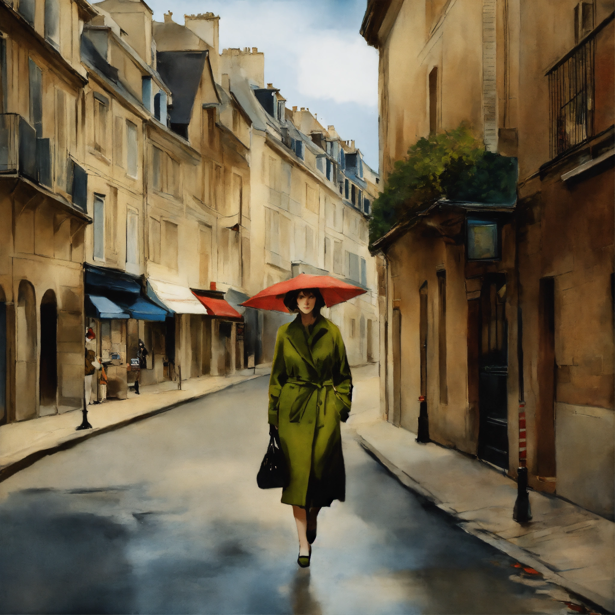 Lexica - Woman walking in the street in France illustration style ...