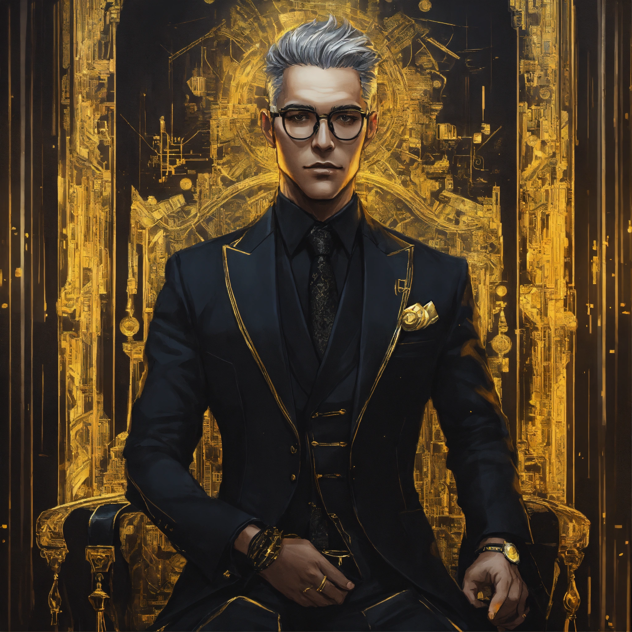 Lexica - Pale evil cyberpunk executive with glasses in a fancy black ...