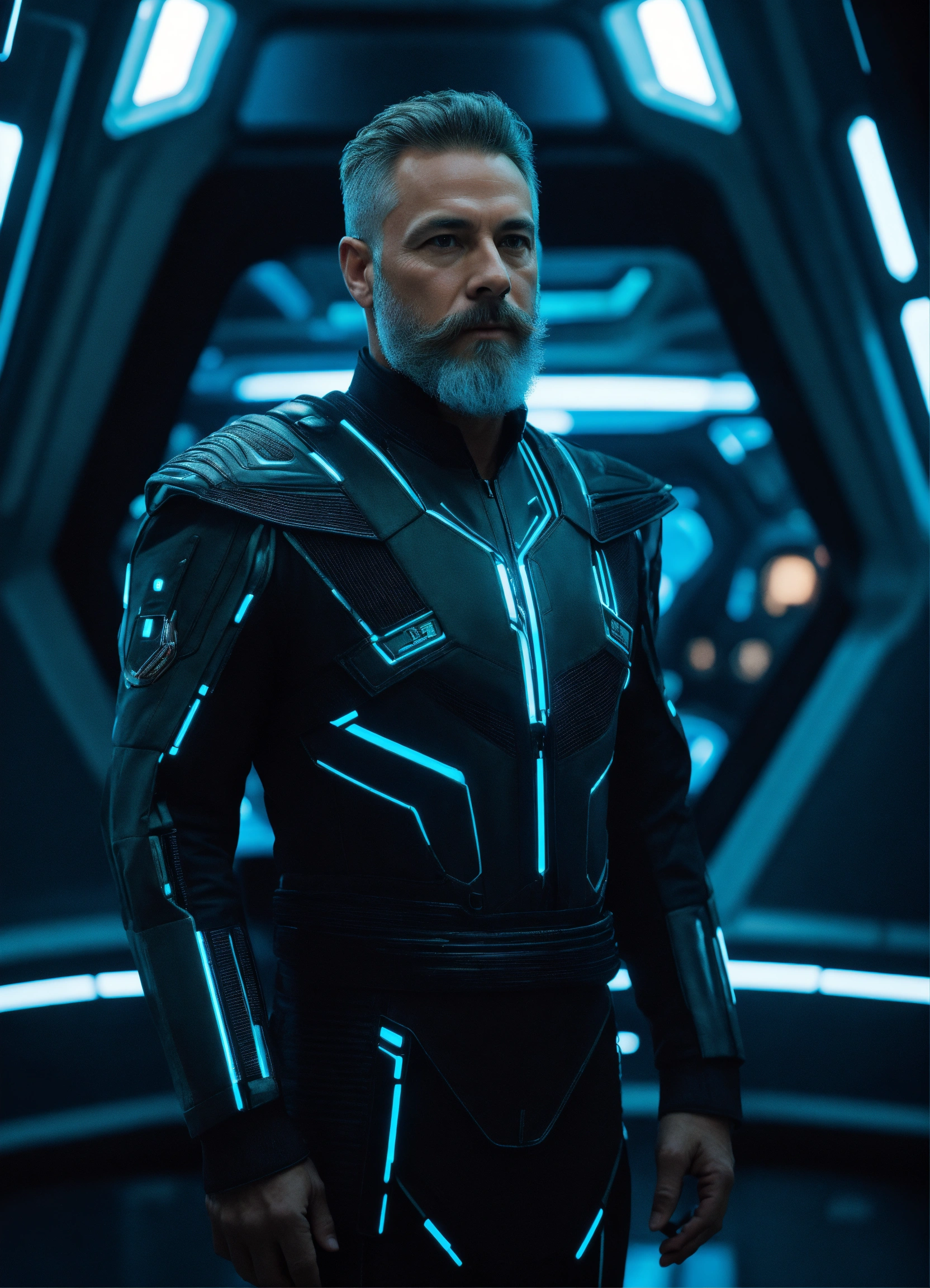 Lexica - 50 year old masculine star commander with trim beard is ...