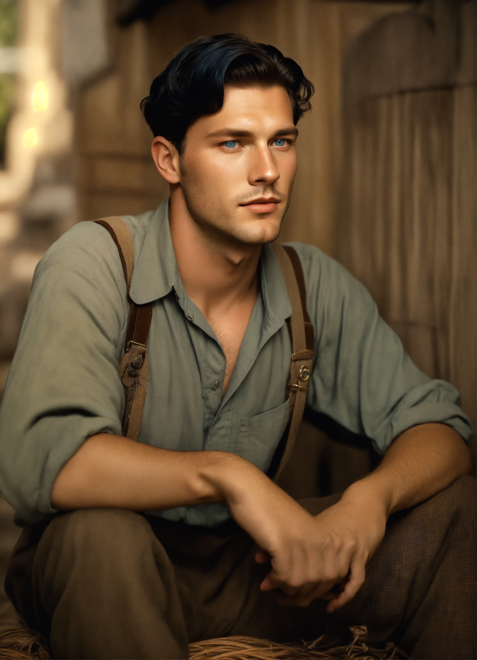 Lexica - A black hair blue eyes 6'2" ,man a 6'4" blond hair blue eyed man, a brown hair hazel ...