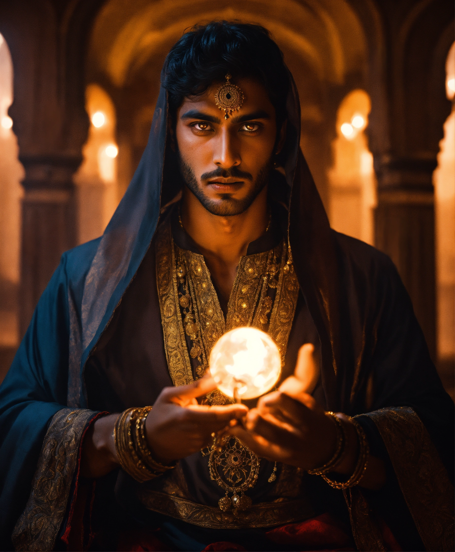 Lexica - Dramatic portrait of a young handsome, wicked South Asian ...